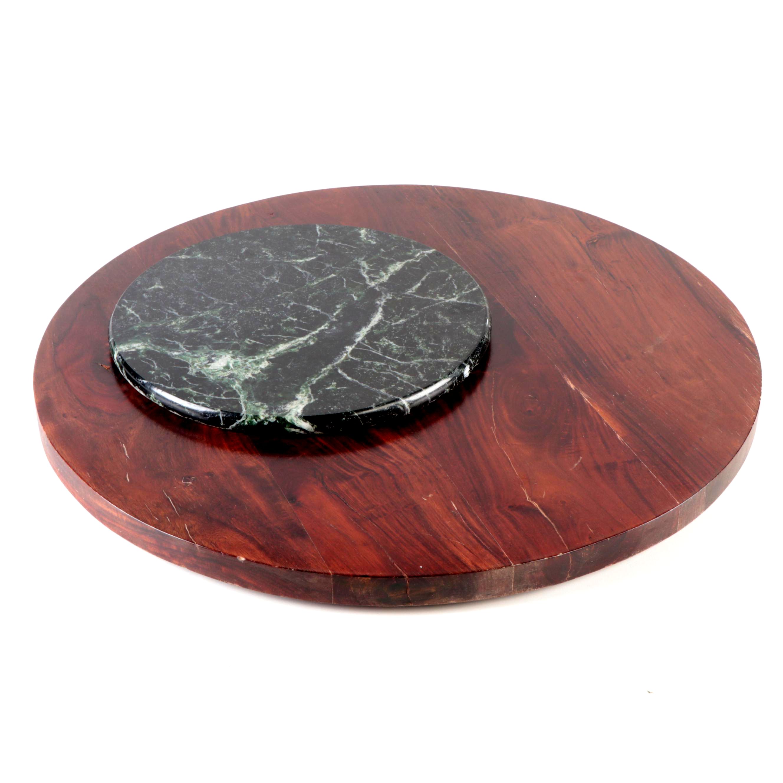 Wooden Lazy Susan Revolving Tray with Polished Green Marble Slab | EBTH