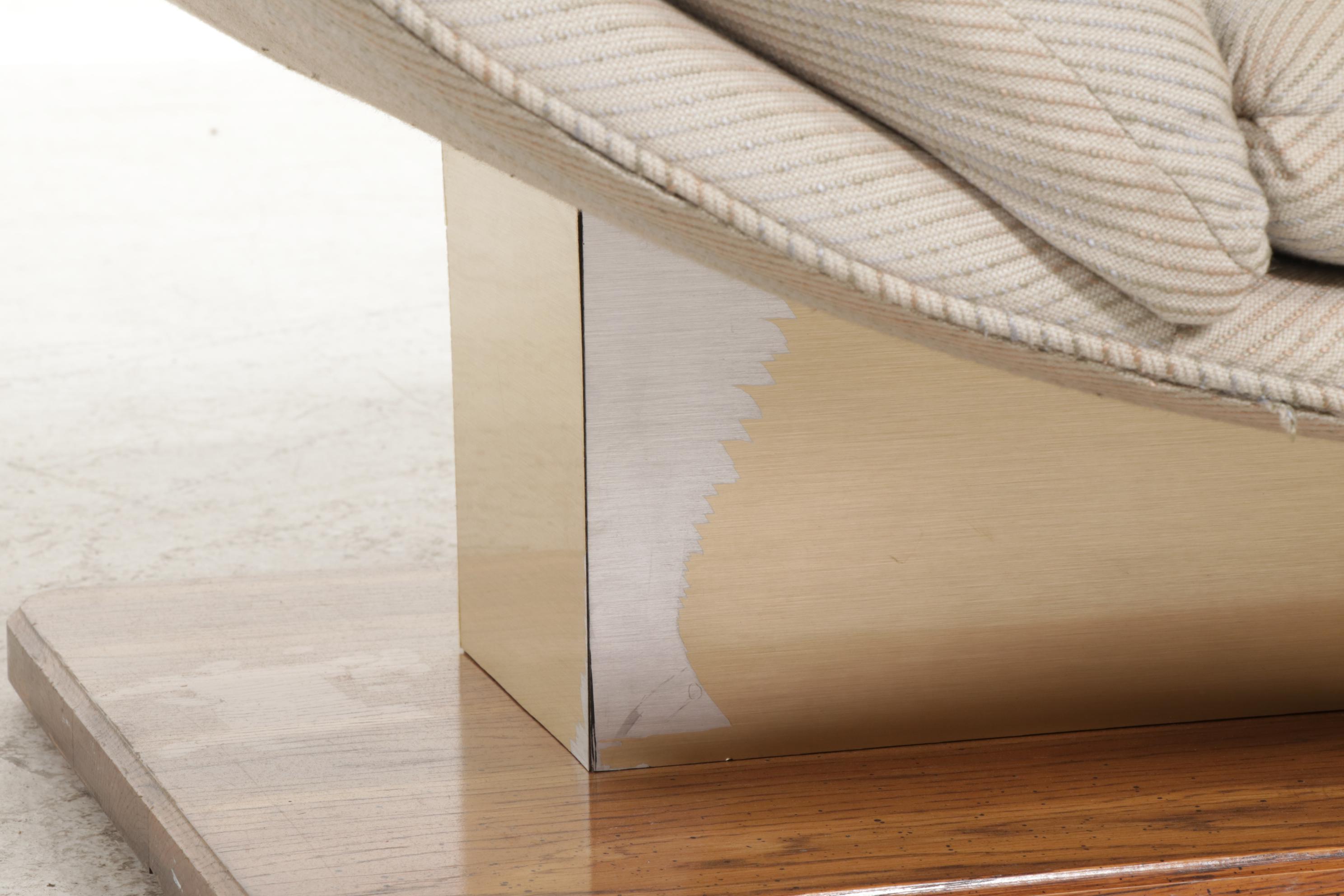 Modernist Fabric-Upholstered Chaise Lounge on Block Pedestal Platform ...