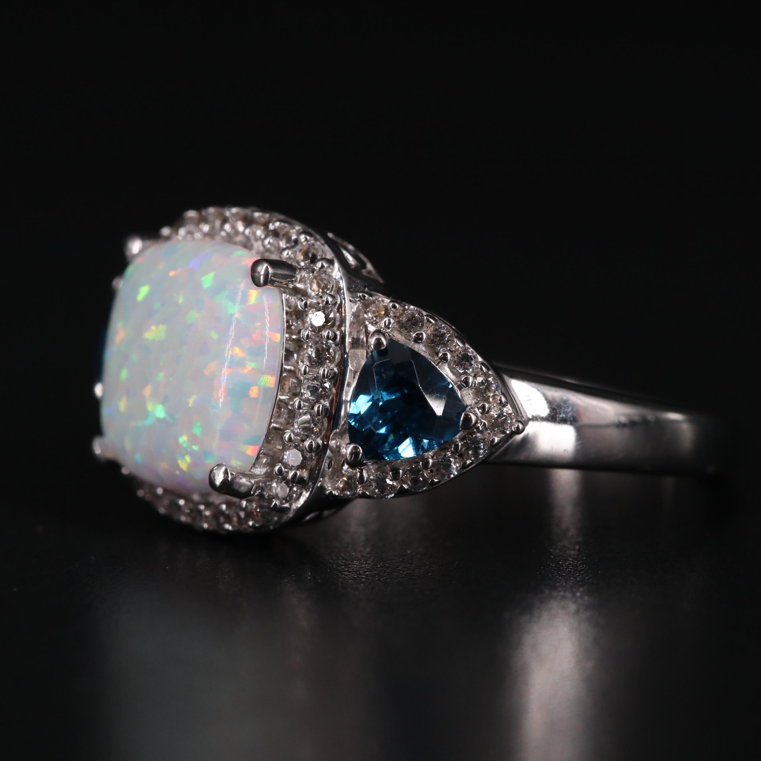 Sterling Silver Opal Topaz and Sapphire Ring | EBTH