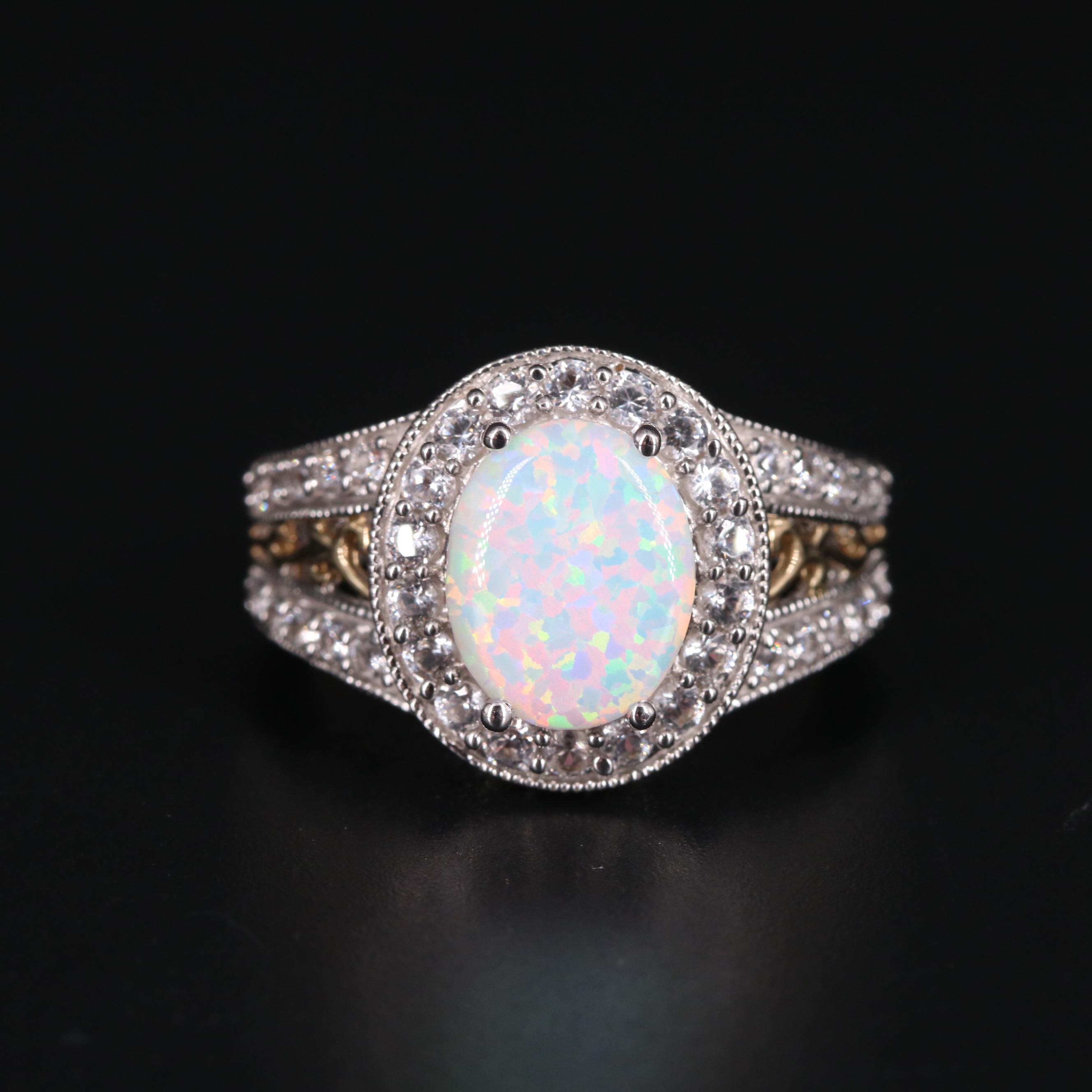 Sterling Silver Opal and Sapphire Ring | EBTH