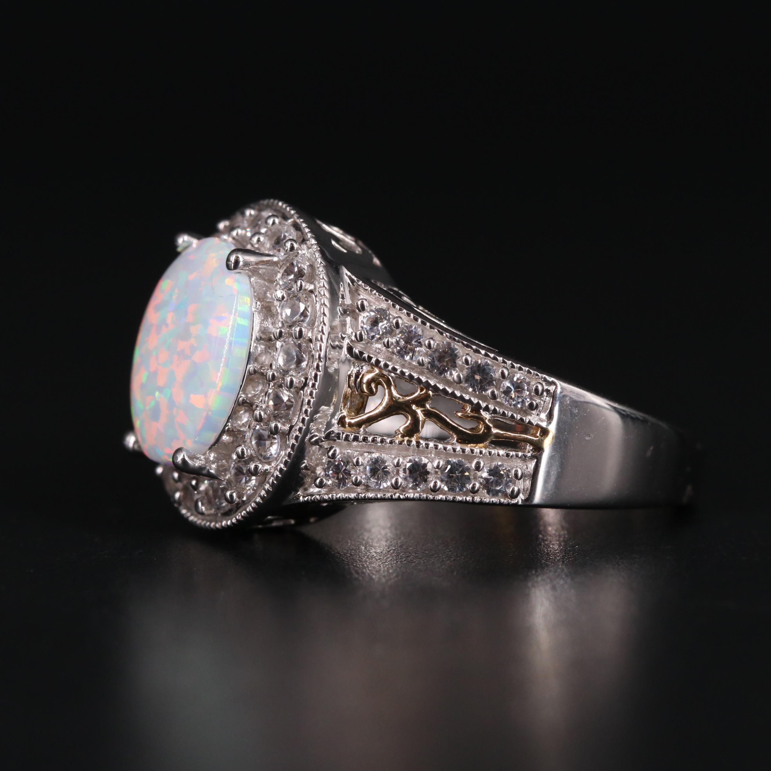 Sterling Silver Opal and Sapphire Ring | EBTH