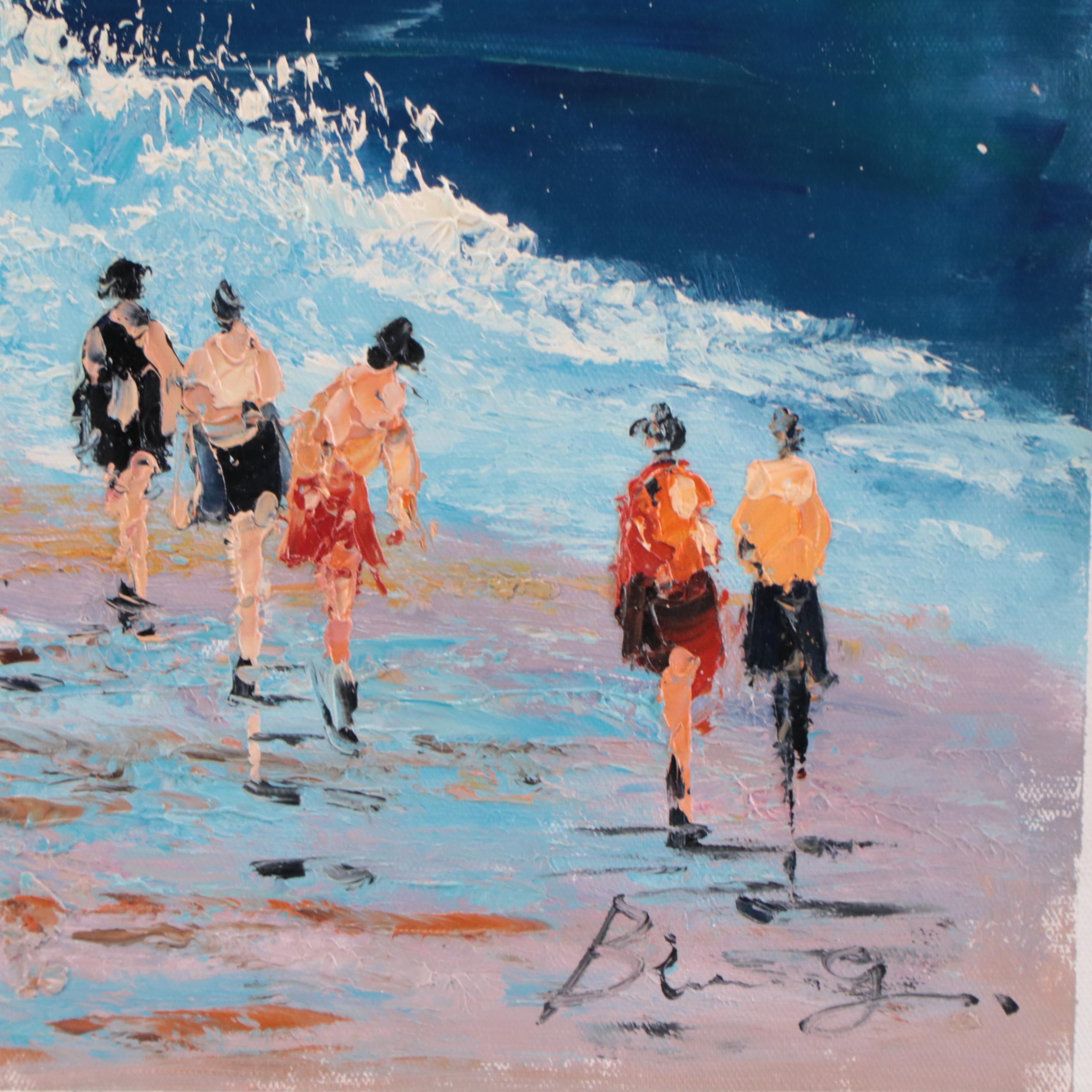 Bing Oil Painting of Beach Scene, 21st Century | EBTH