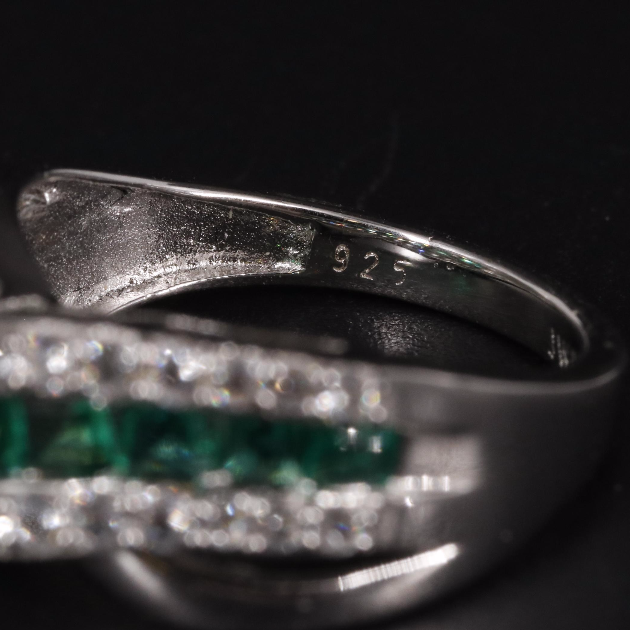 Sterling Emerald and Sapphire Row Ring | EBTH