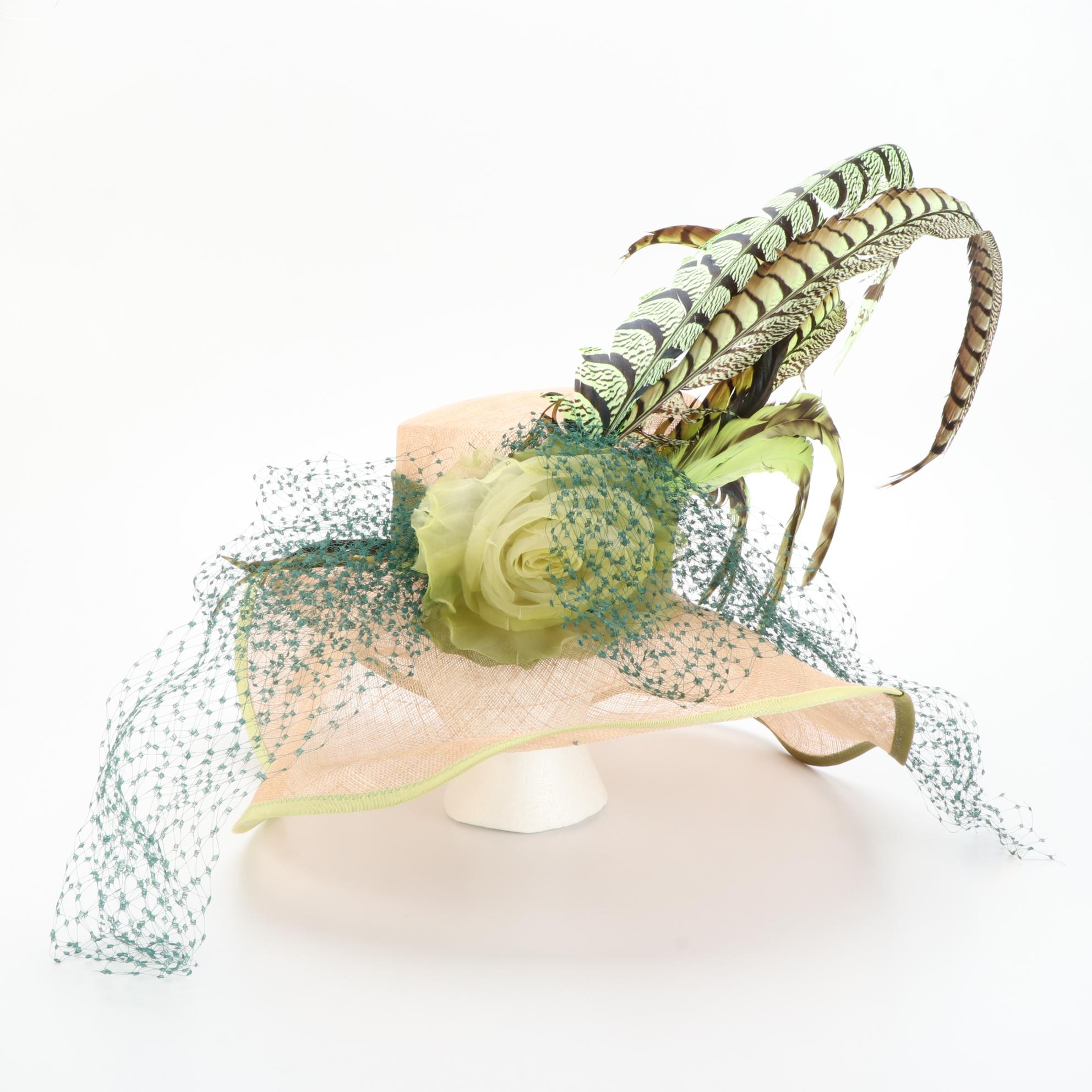 Carol Carr Derby/Occasion Hat with Feather Accents and Head Form | EBTH