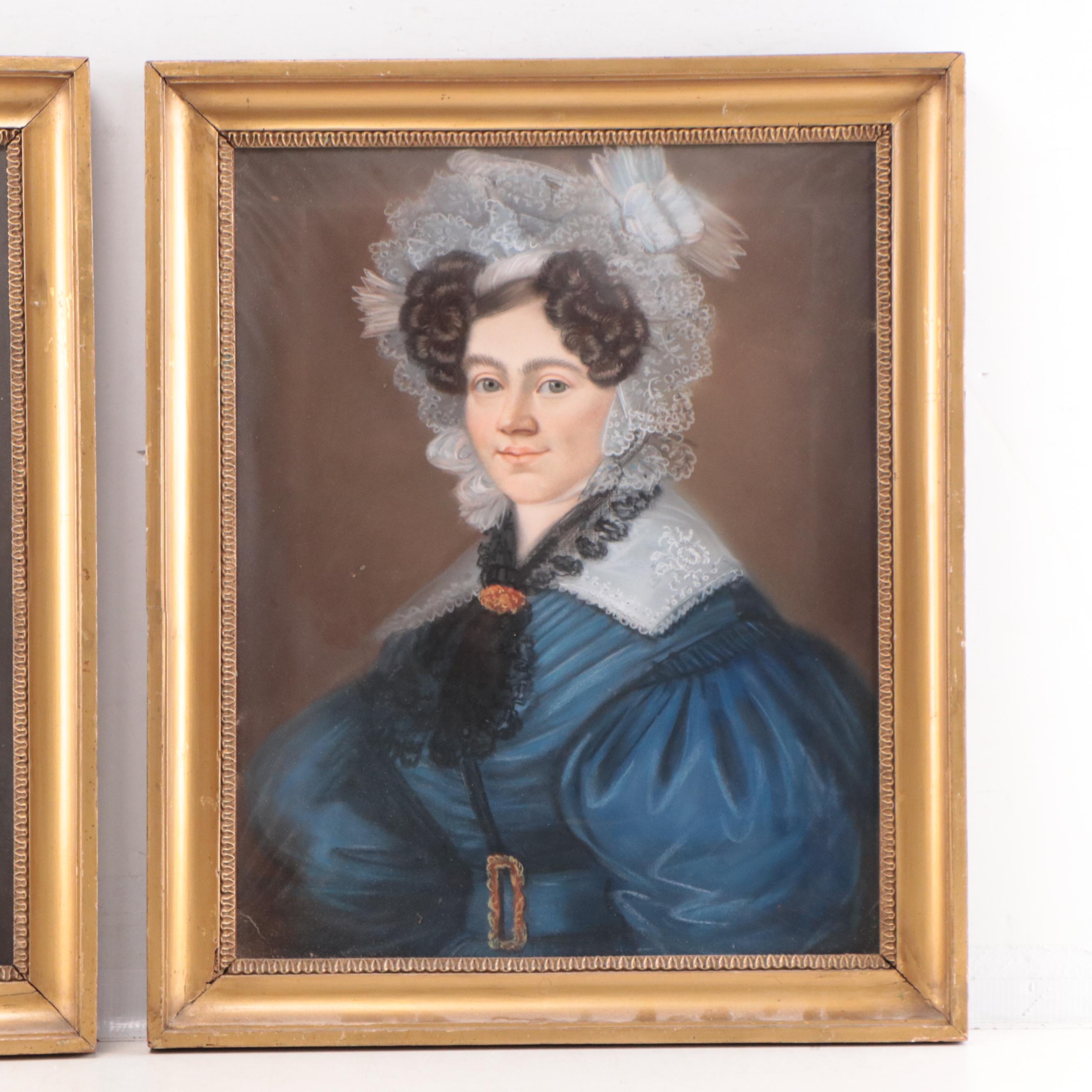 Pastel Portrait Drawings of Gentleman and Lady, Circa 1830 | EBTH
