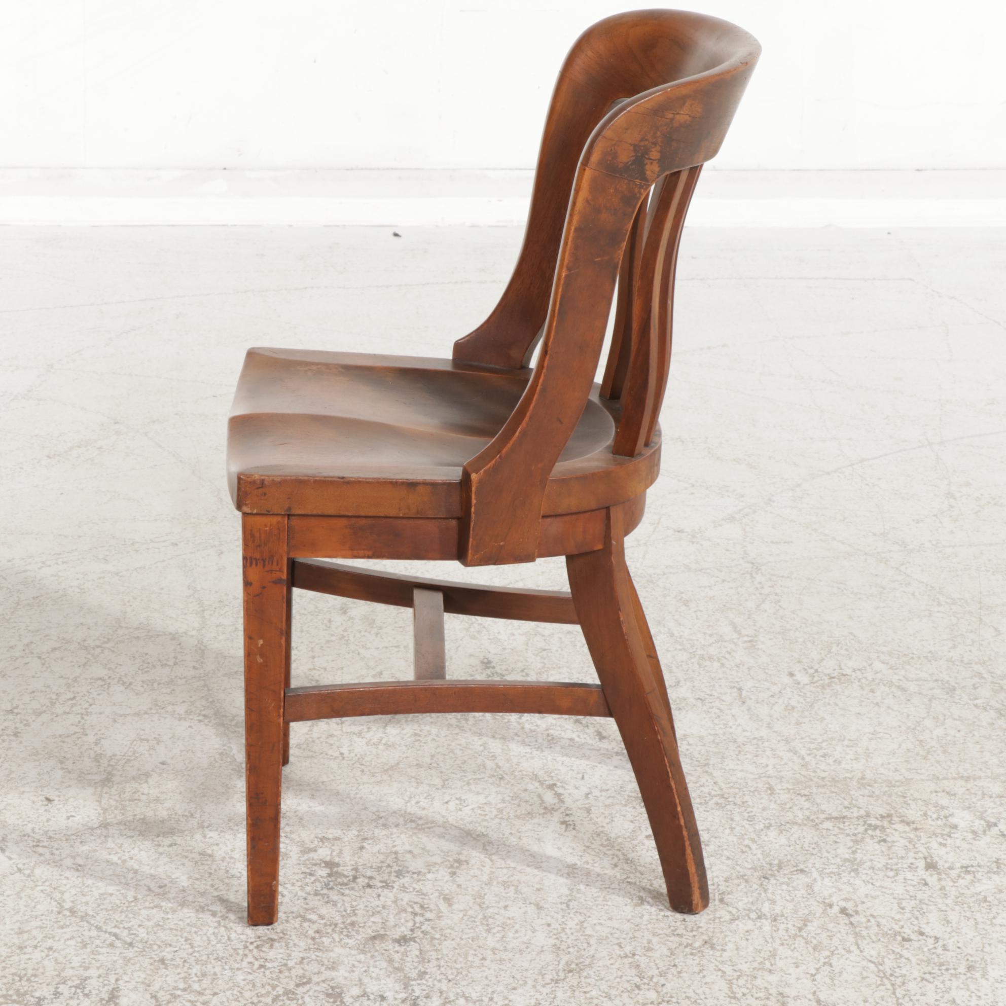 Walnut-Stained Wood "Bank of England" Style Desk Chair, Early to Mid ...