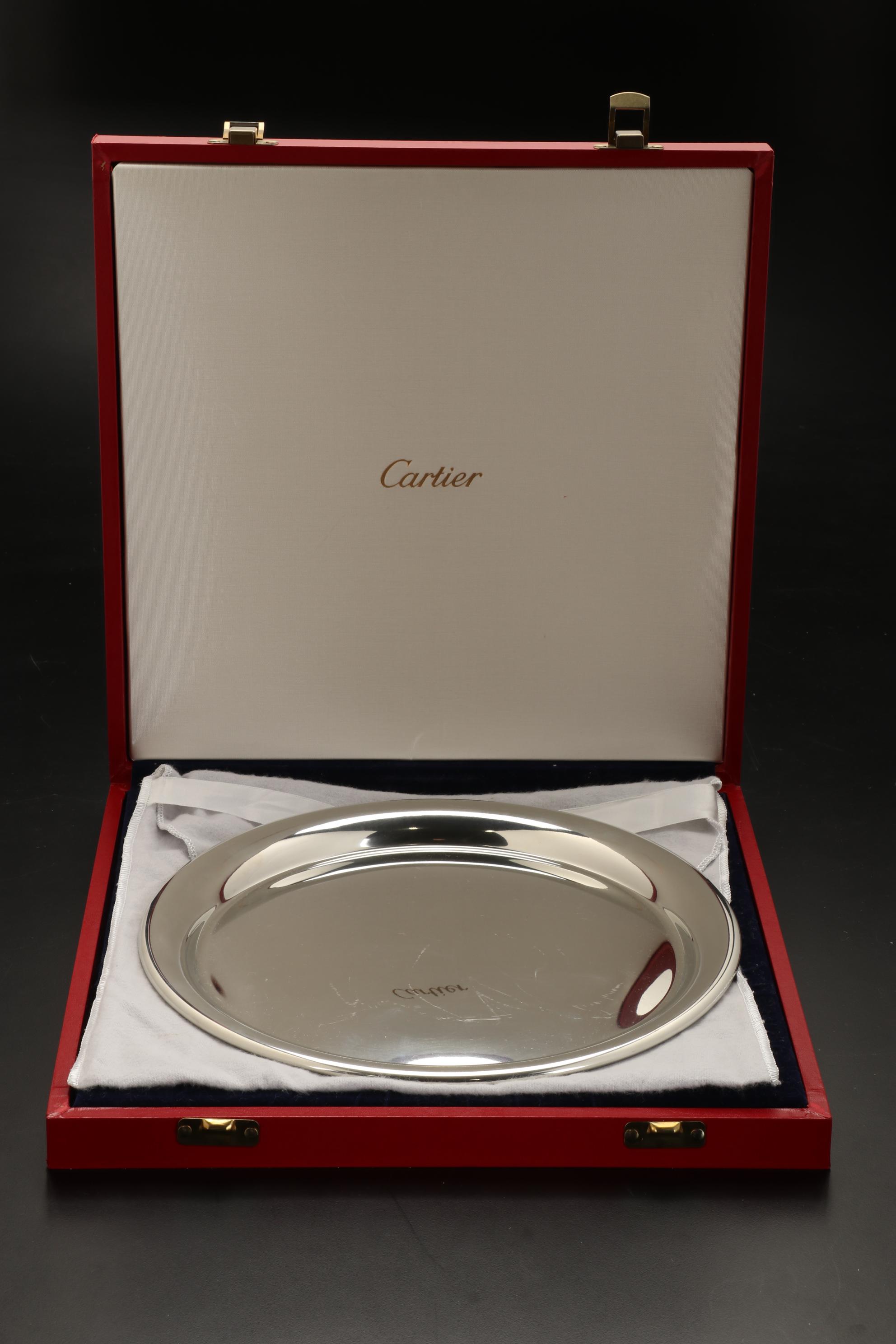 Cartier 10" Round Pewter Serving Tray with Presentation Case | EBTH