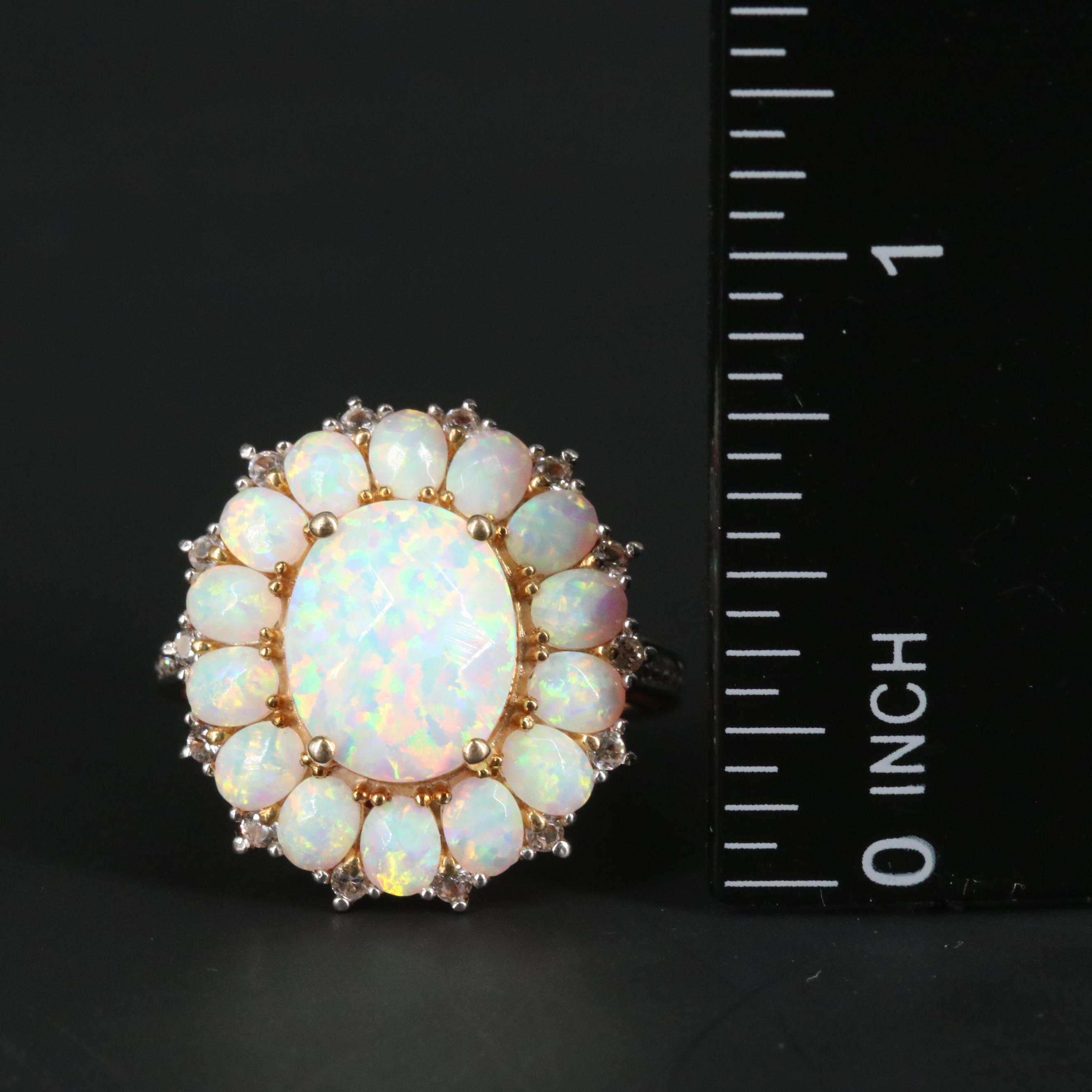 Sterling Silver Opal, Sapphire, and Diamond Ring | EBTH