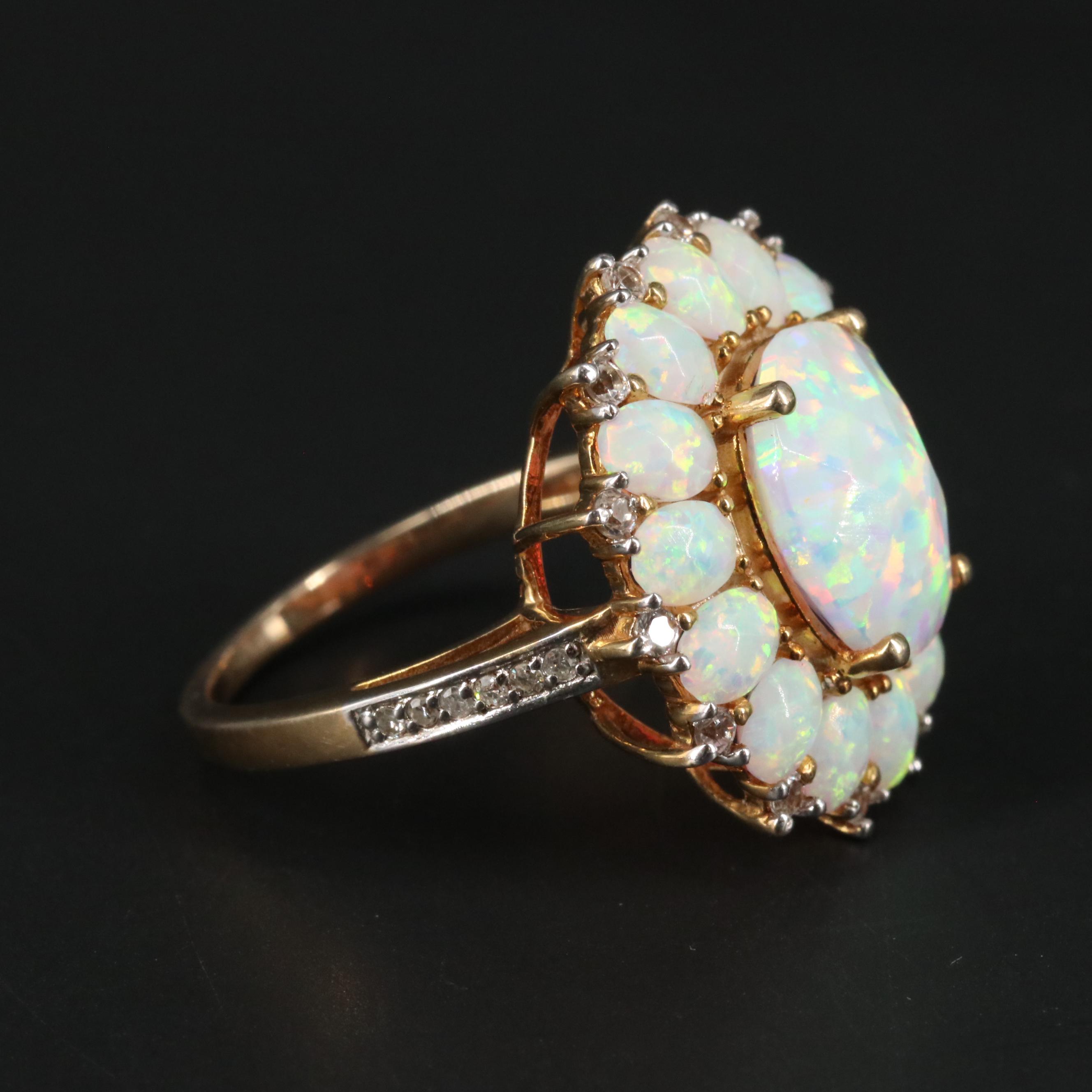 Sterling Silver Opal, Sapphire, and Diamond Ring | EBTH