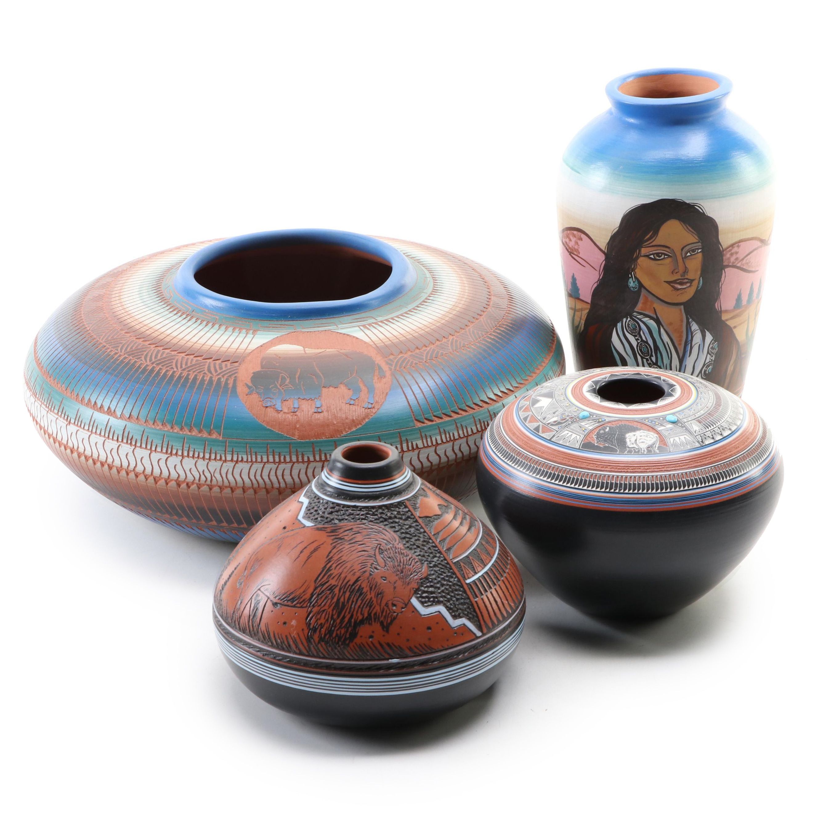 Tsosie, Lansing, Other Navajo Diné Signed Hand-Painted and Sgraffito ...