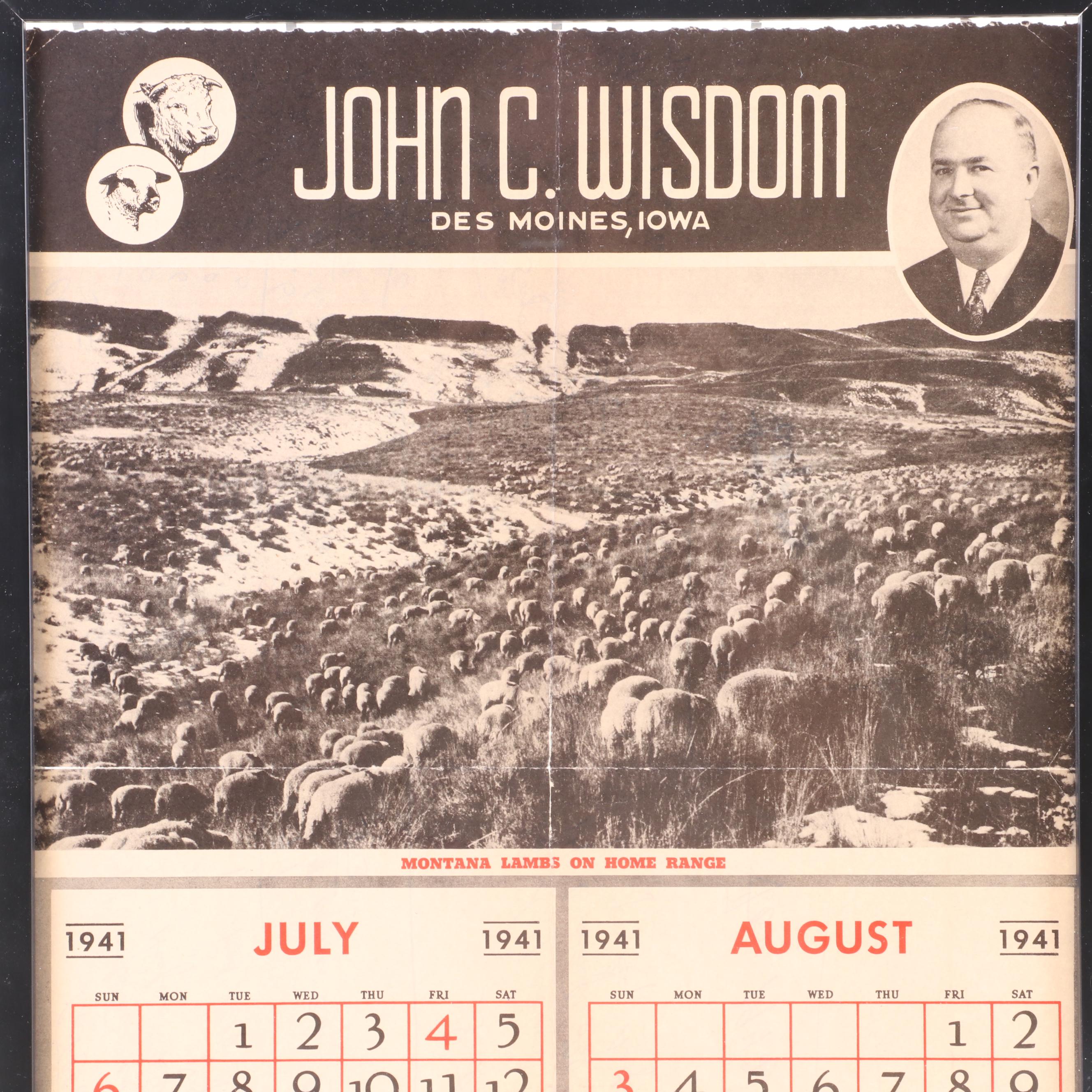 John C. Wisdom and Davco Agriculture Advertising Calendar and Hand Fan ...