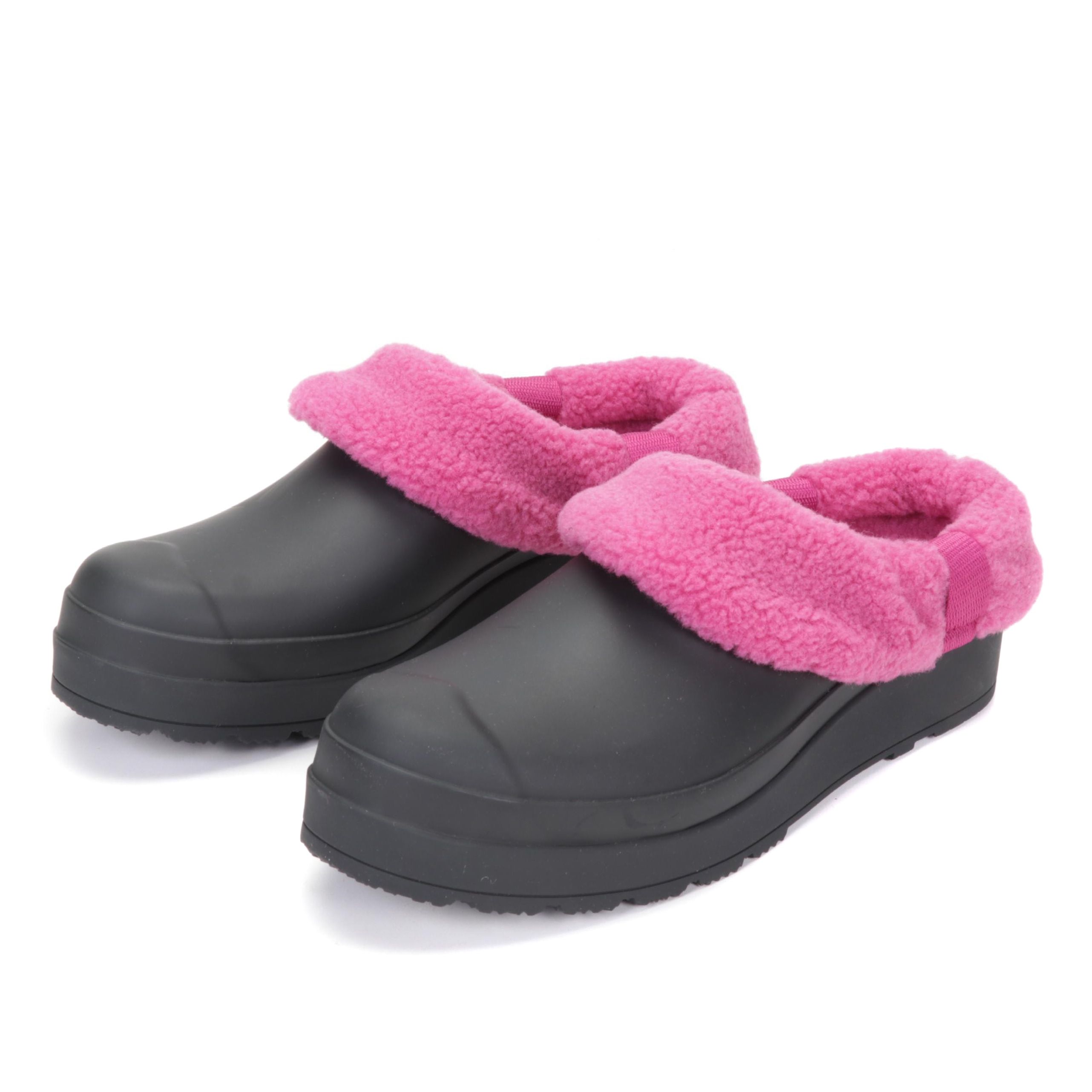 Hunter Play Black and Pink Vegan Shearling Insulated Clogs with Box | EBTH