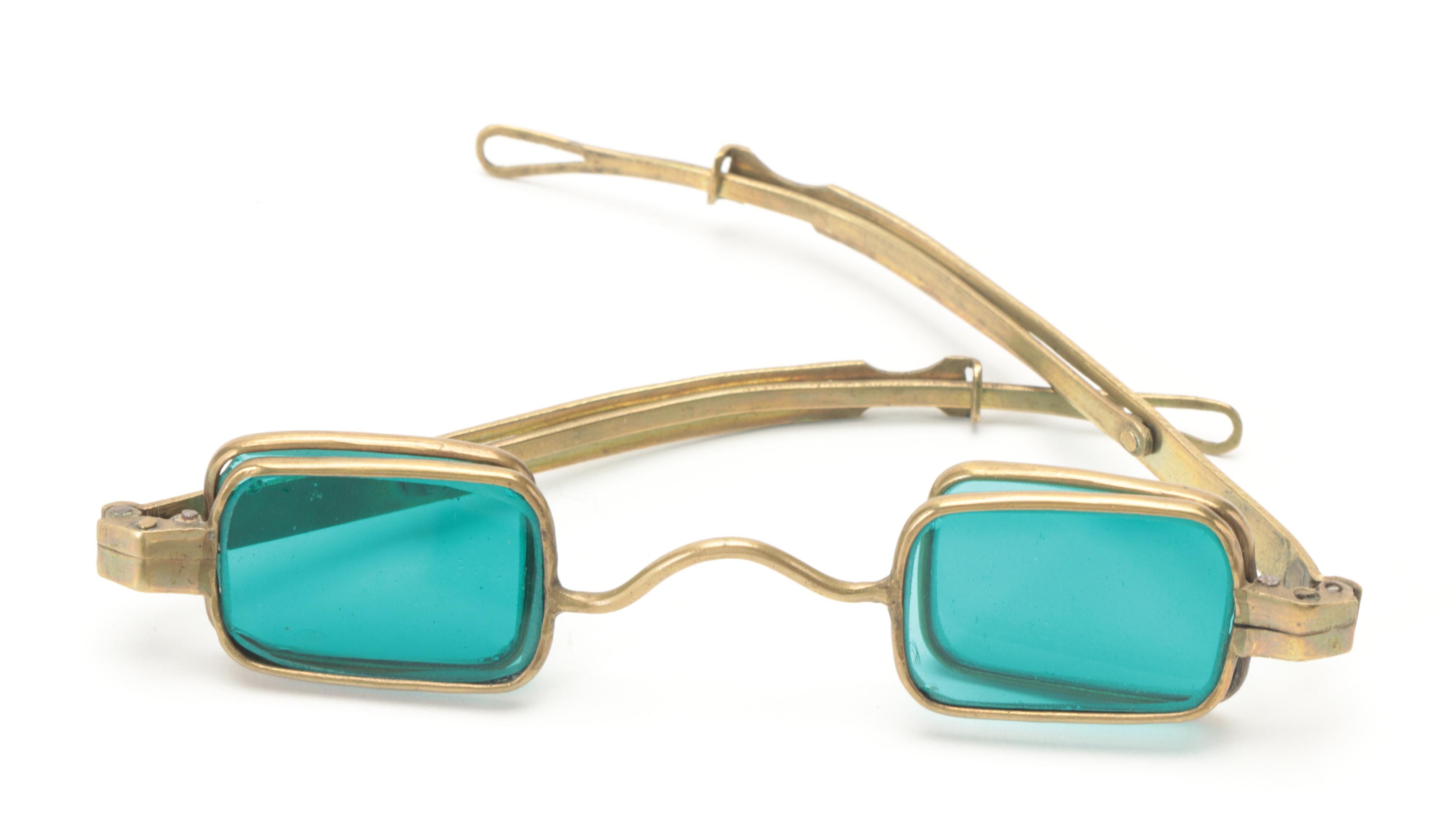 Victorian Blue Tinted Lens Brass Railroad Spectacles with Pince-Nez ...