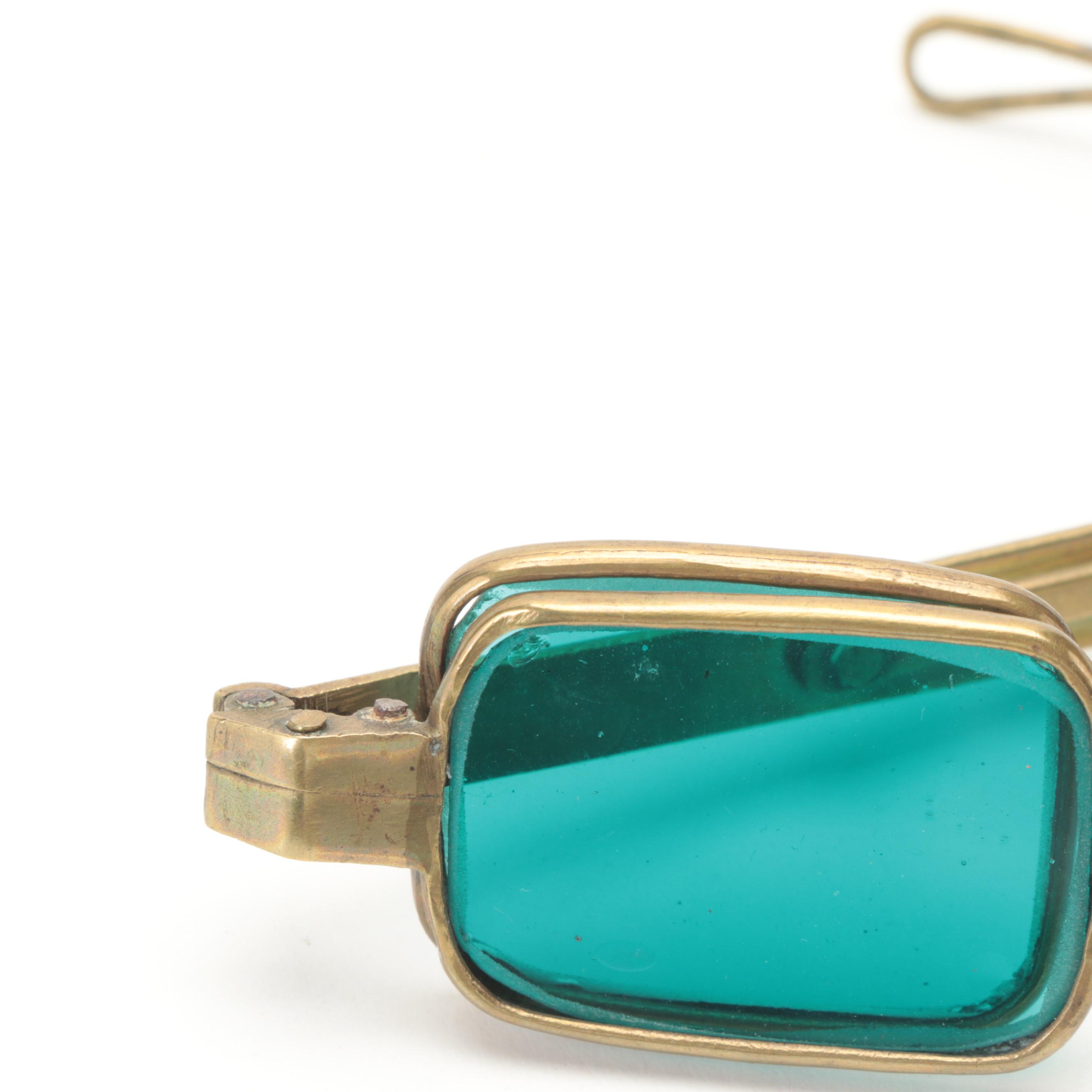 Victorian Blue Tinted Lens Brass Railroad Spectacles with Pince-Nez ...