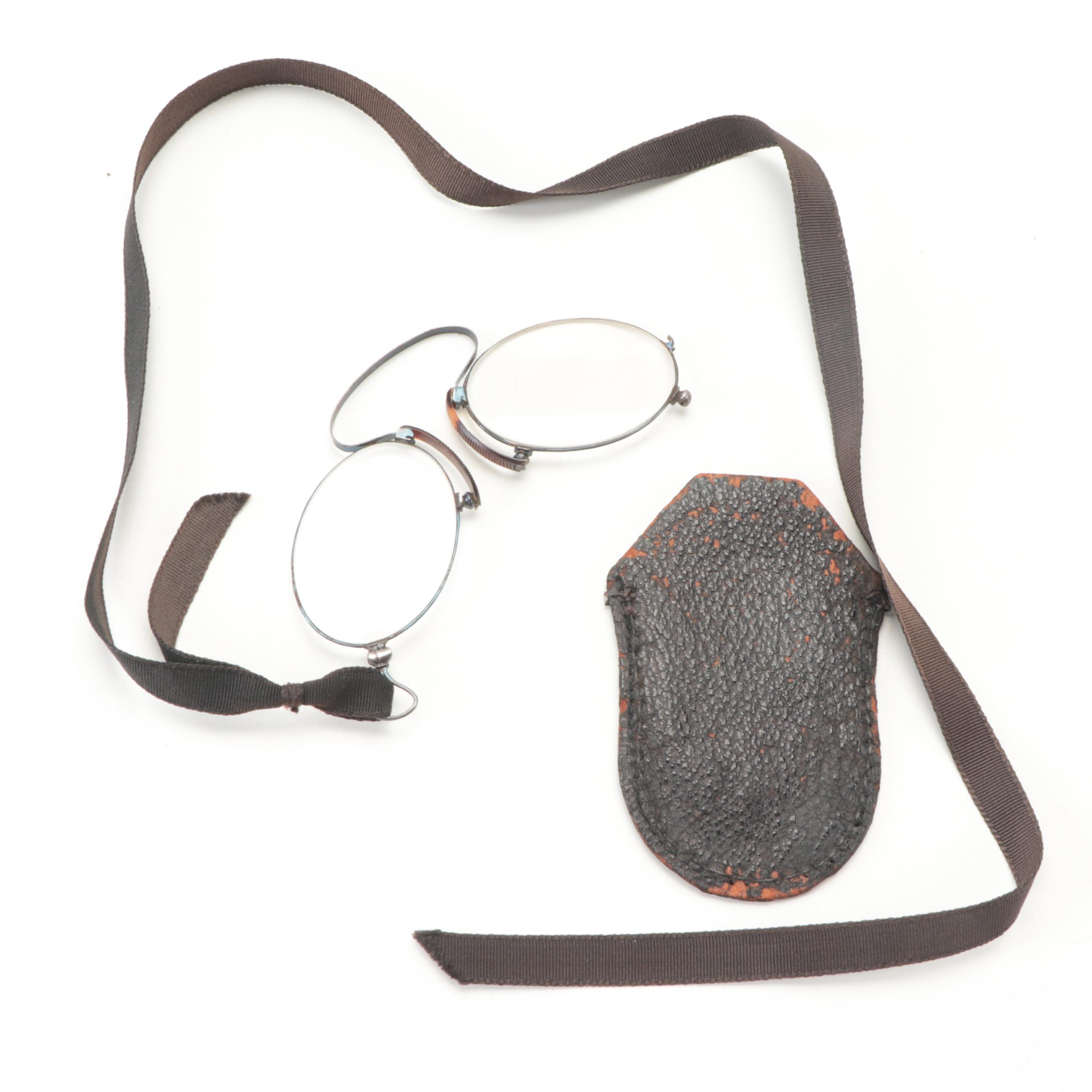 Victorian Blue Tinted Lens Brass Railroad Spectacles with Pince-Nez ...