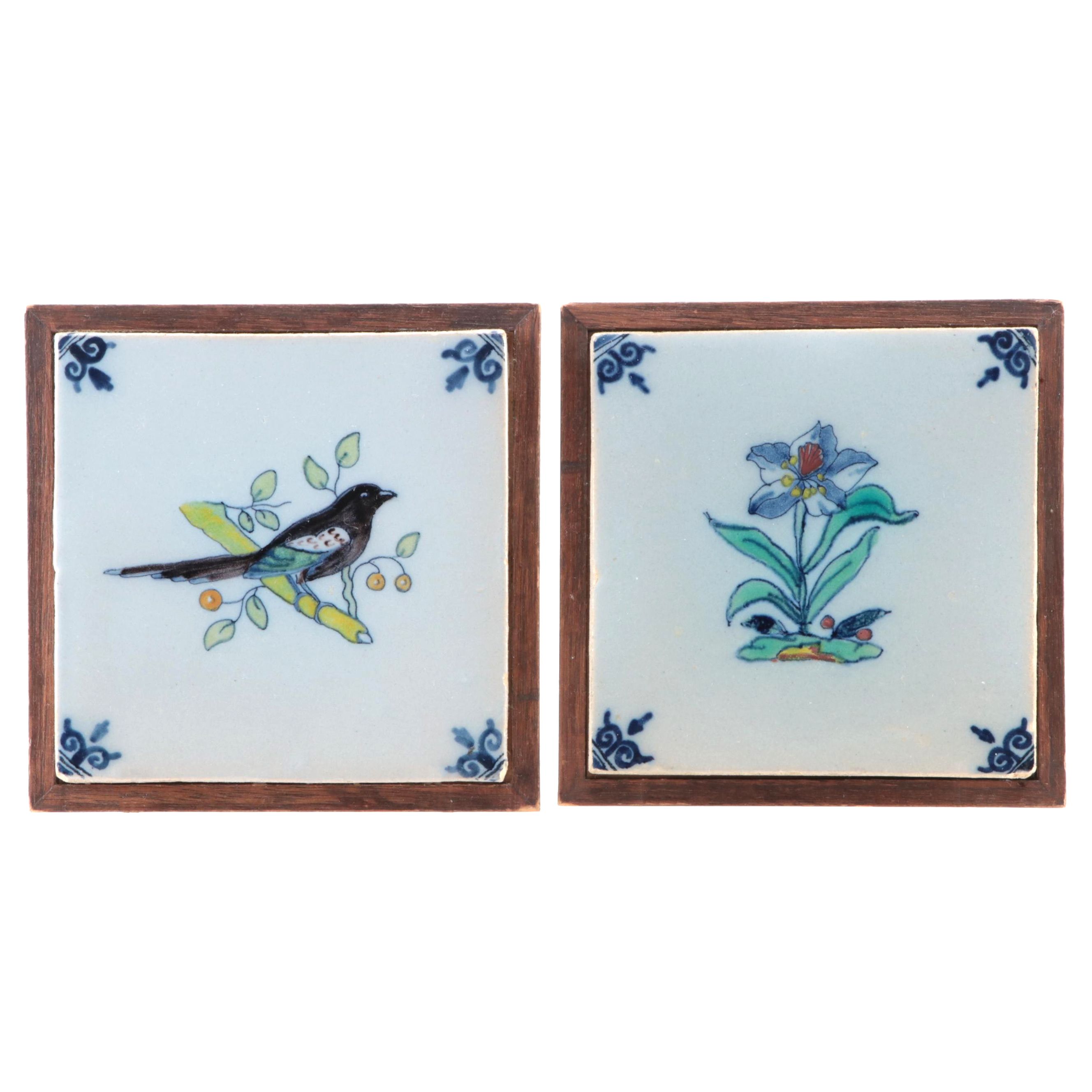 Pair of Vintage Oak Framed Glazed Tile Trivets | EBTH