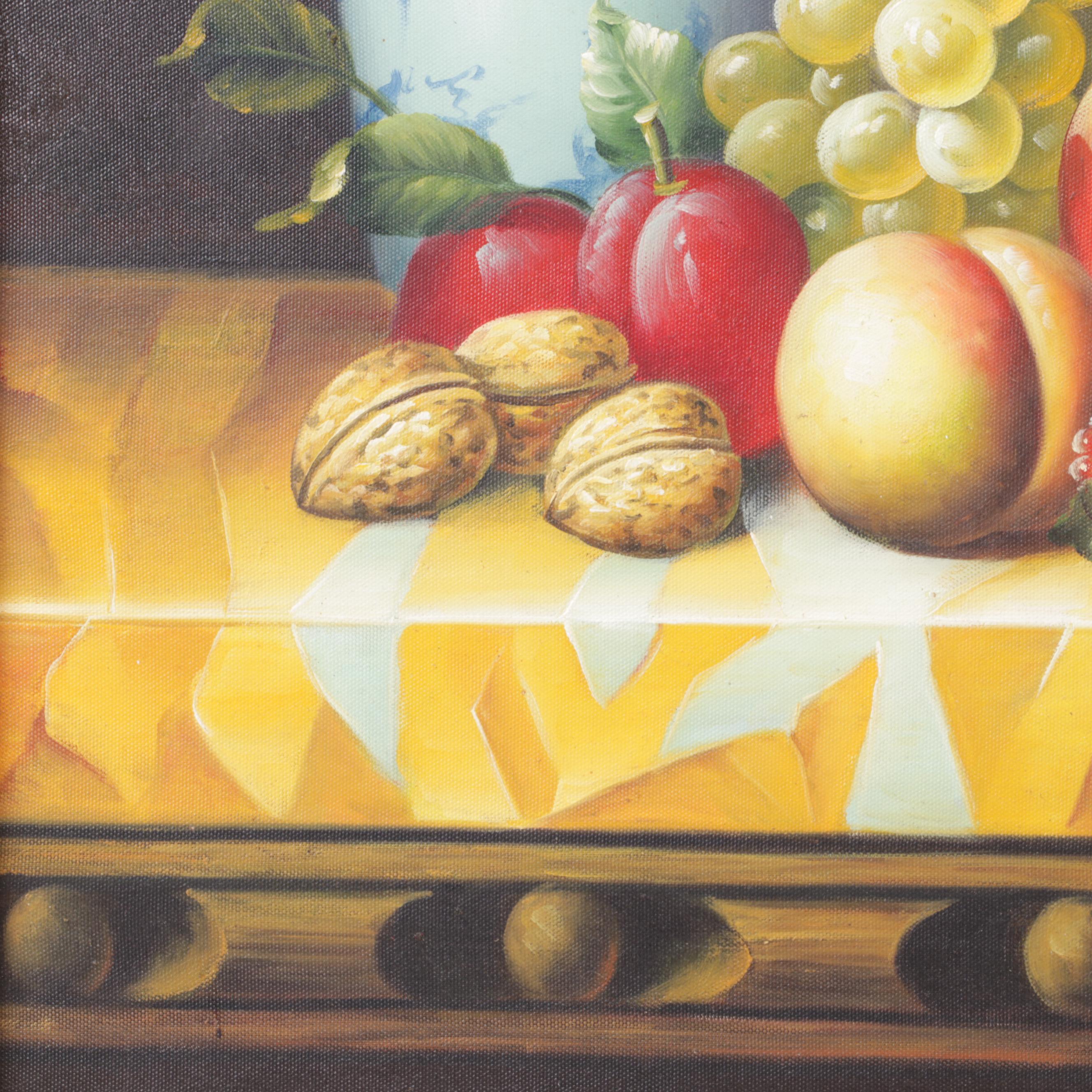 Still Life Oil Painting of Fruits and Walnuts, Late 20th Century | EBTH