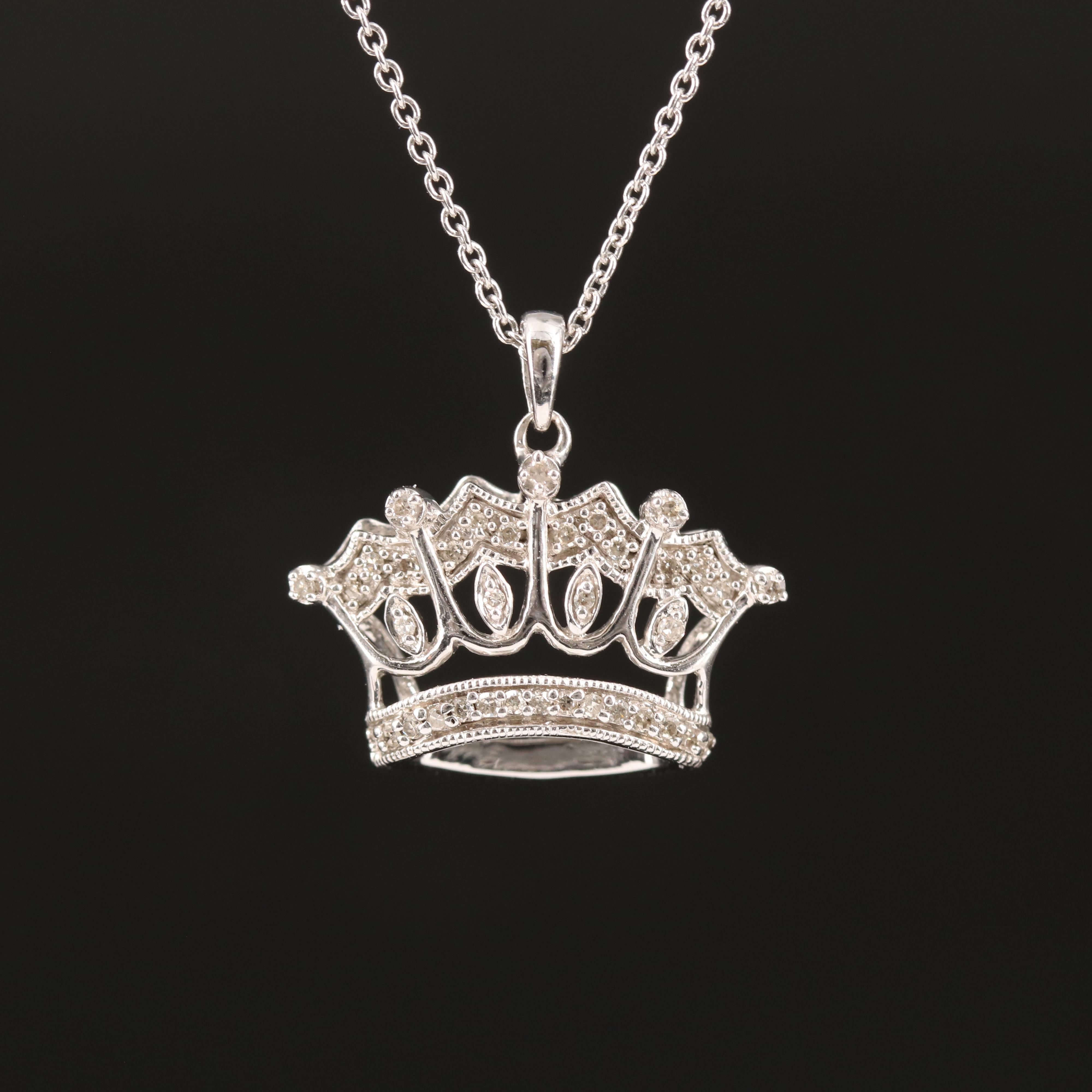 Diamond Crown Pendant Necklace in Sterling | EBTH