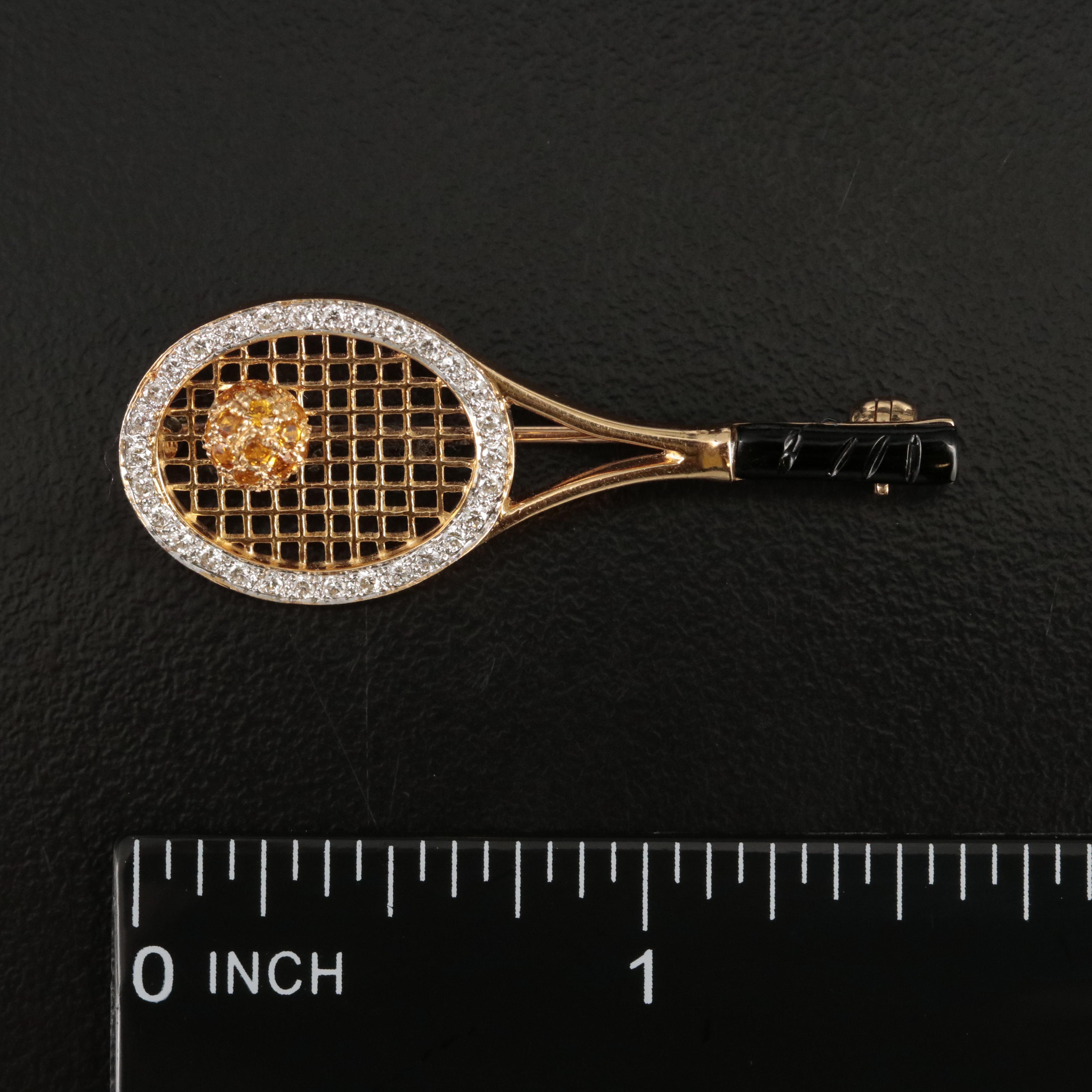 18K Diamond, Sapphire and Enamel Tennis Racket Brooch | EBTH