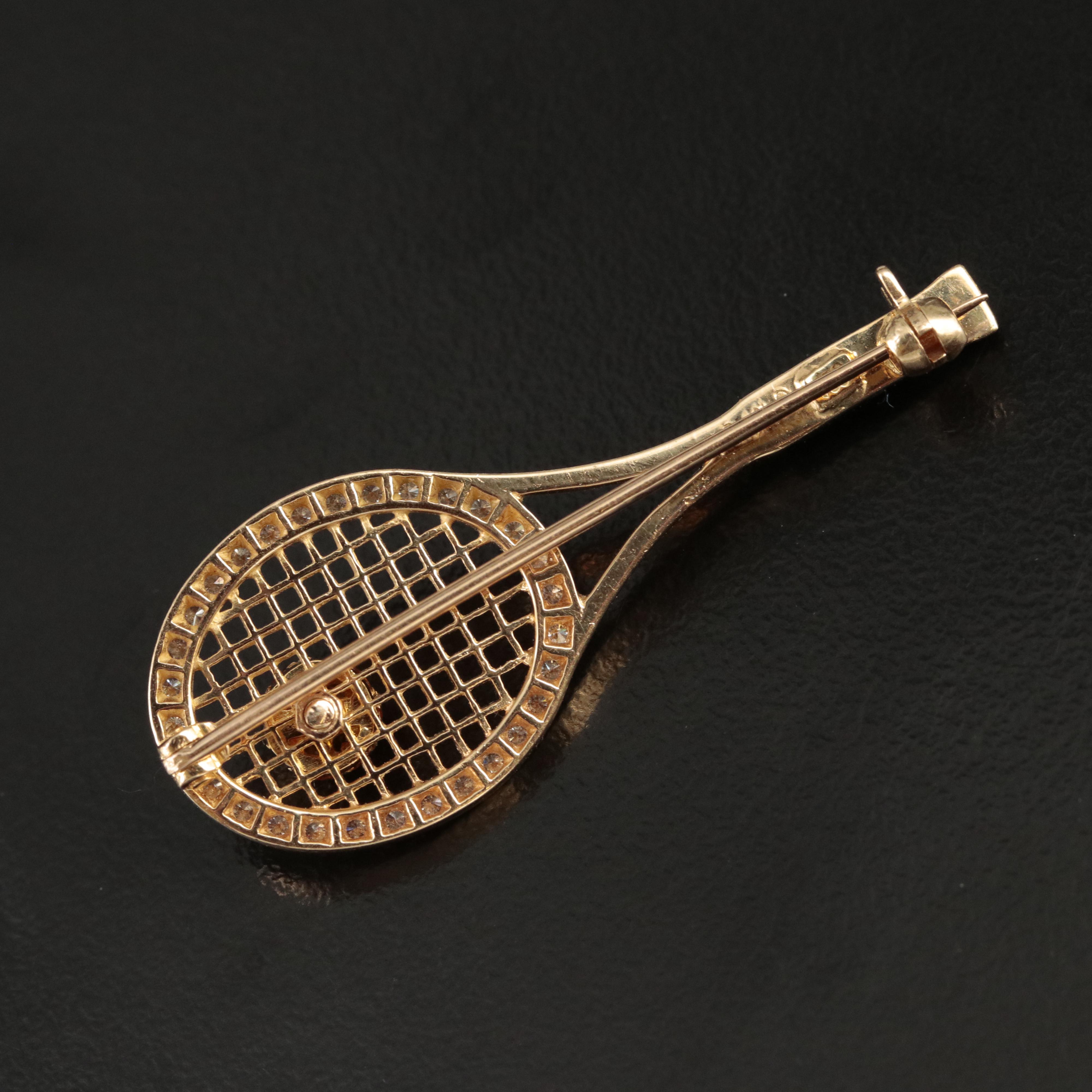 18K Diamond, Sapphire and Enamel Tennis Racket Brooch | EBTH