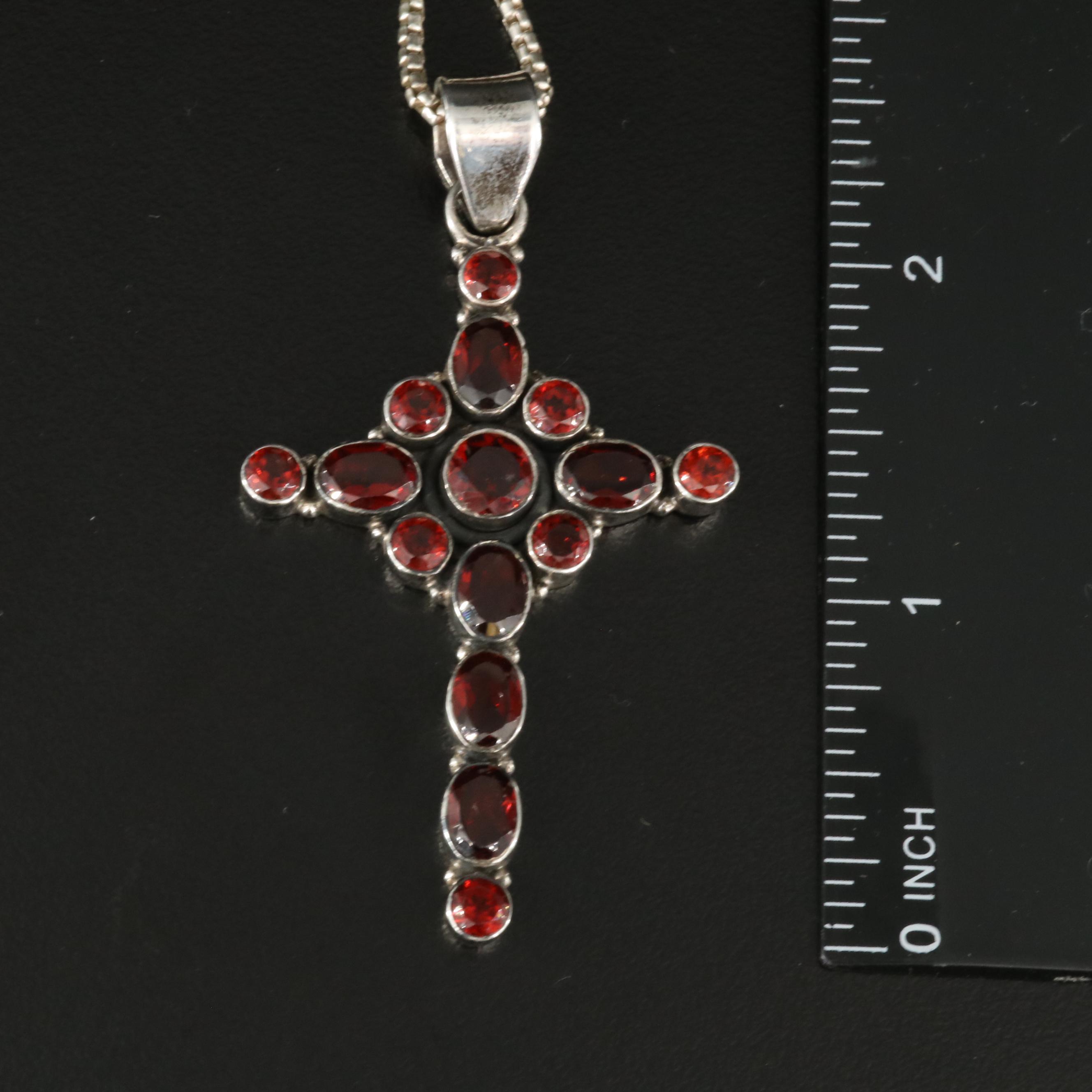 Sterling Garnet Cross Pendant Necklace | EBTH