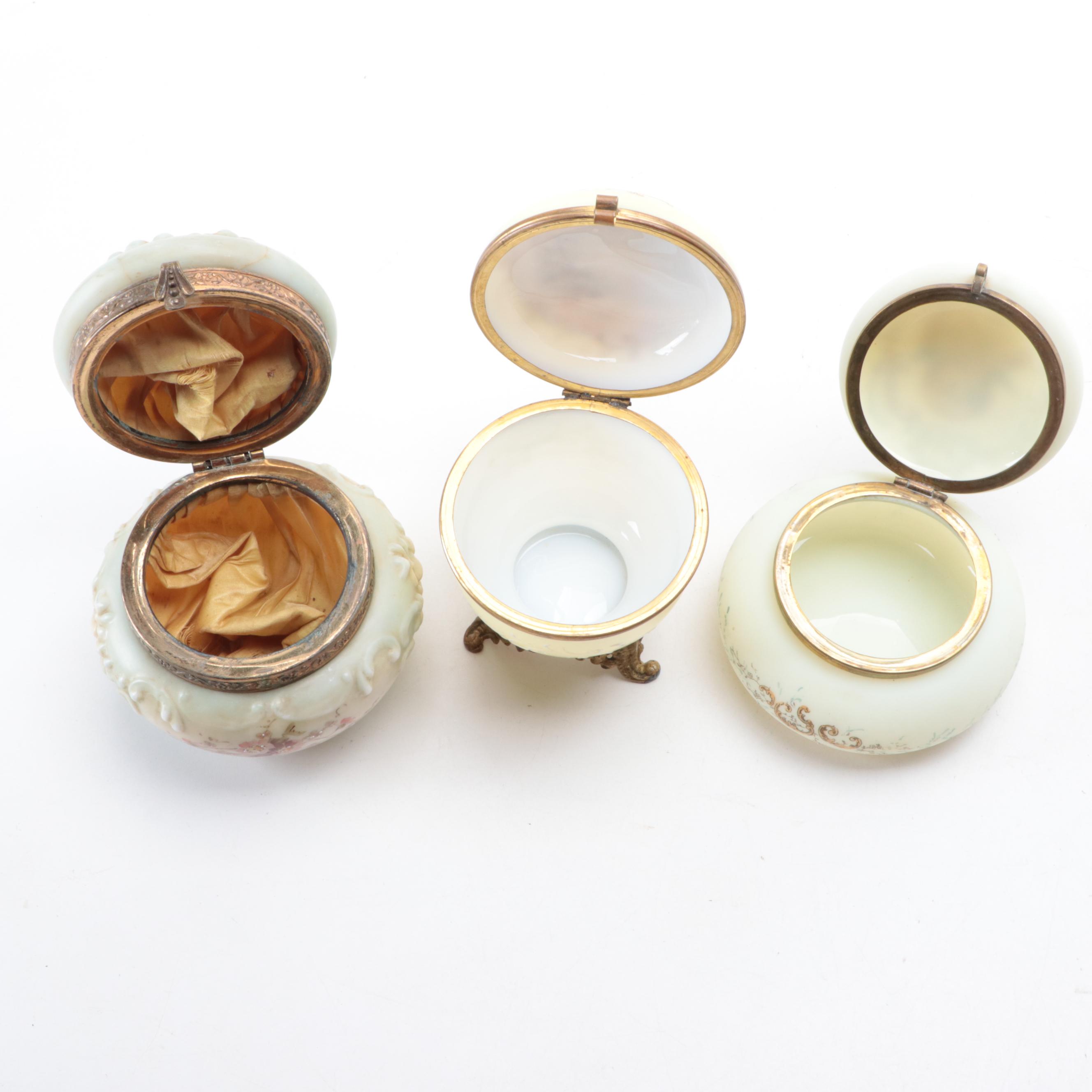 Wavecrest C.F. Monroe and Other Victorian Style Satin Glass Vanity Trinket Boxes | EBTH