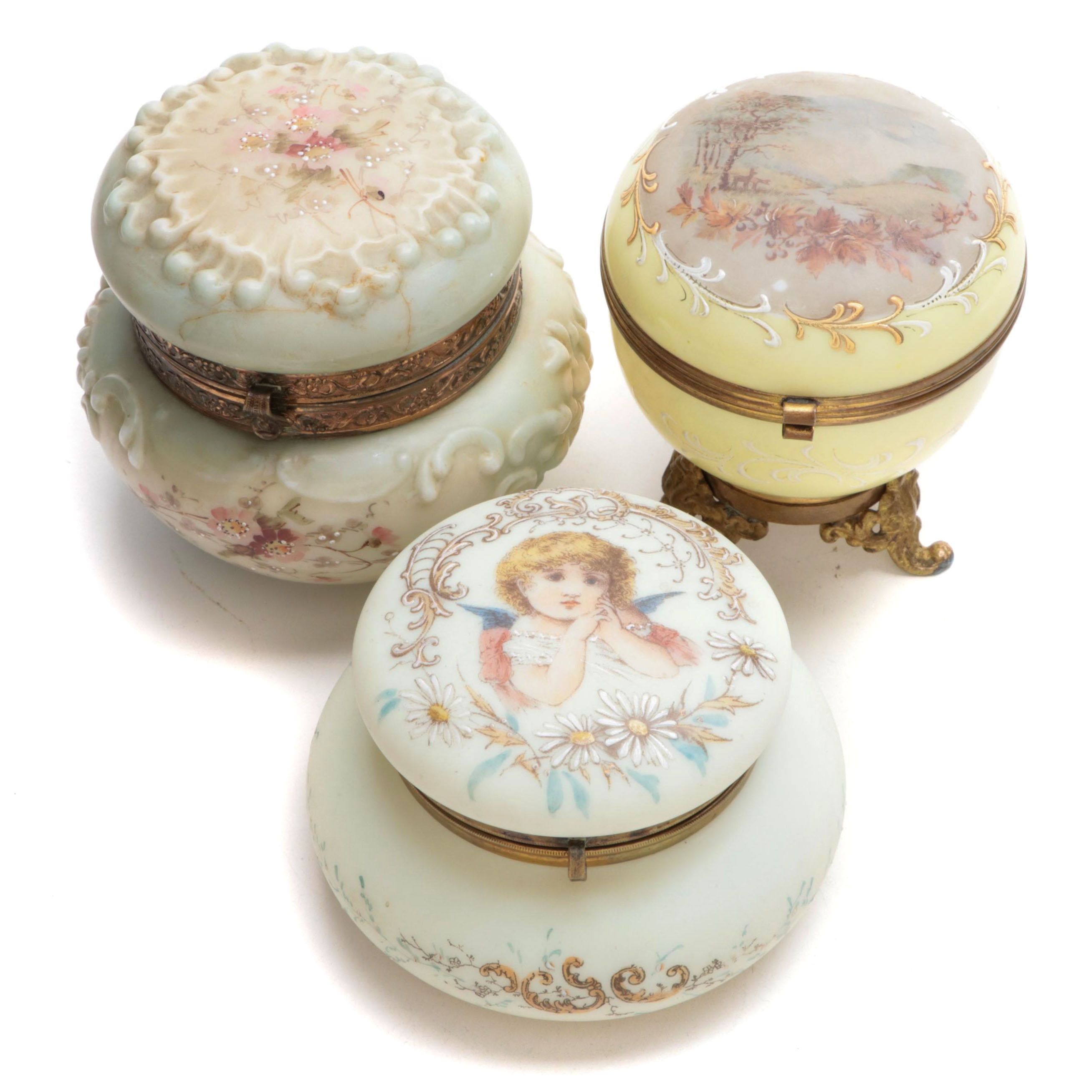 Wavecrest C.F. Monroe and Other Victorian Style Satin Glass Vanity Trinket Boxes | EBTH