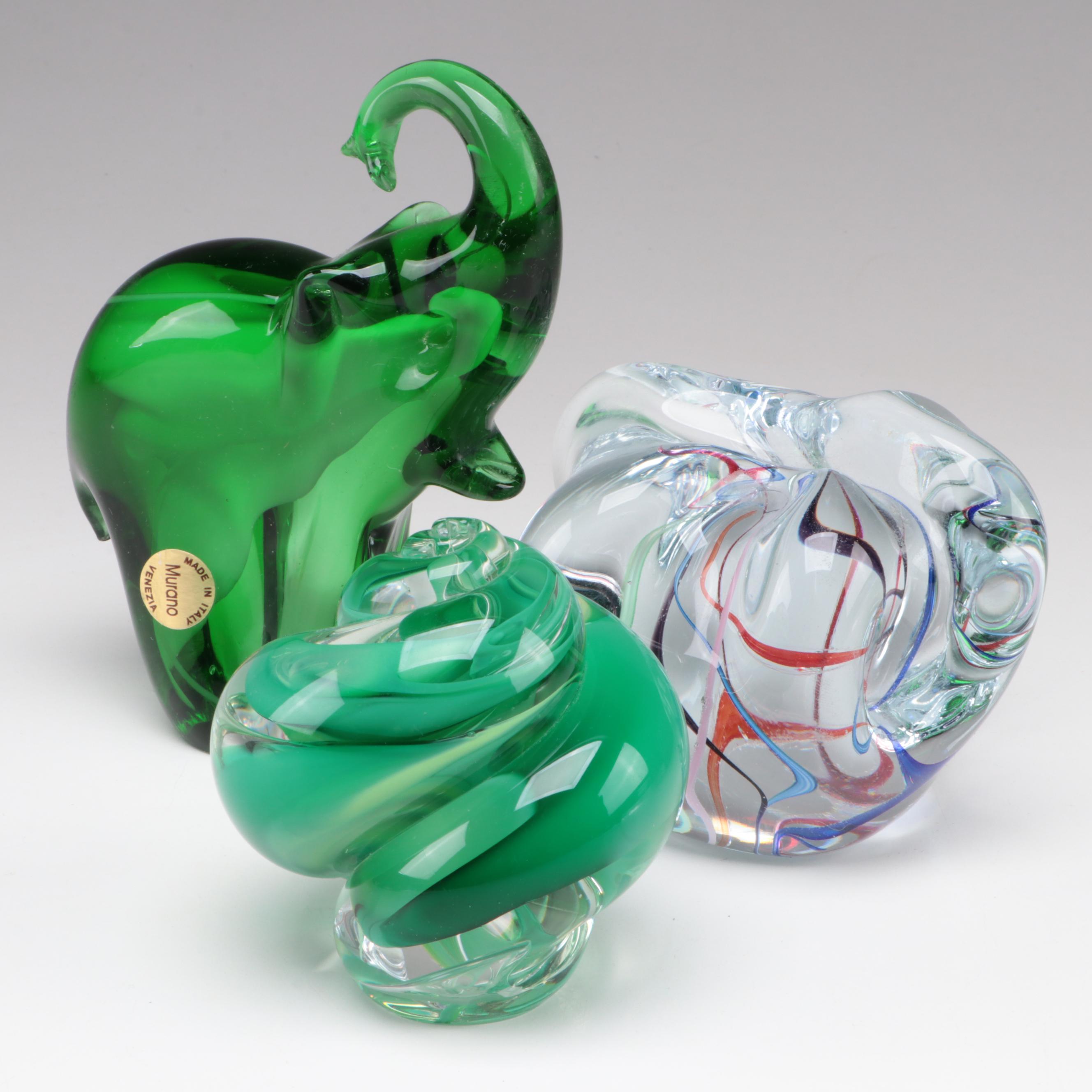 Signed Jim Karg Paperweight with Murano and Gibson Glass Figurines | EBTH