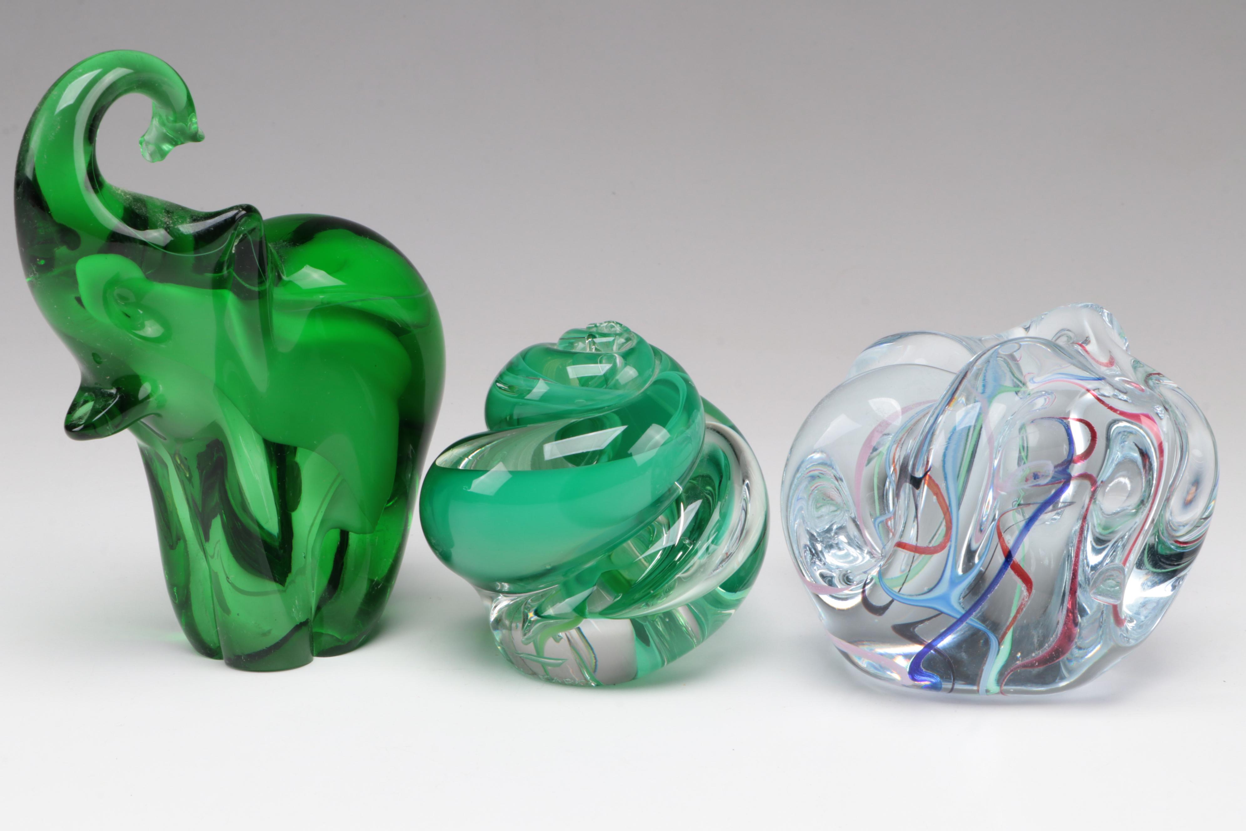 Signed Jim Karg Paperweight with Murano and Gibson Glass Figurines | EBTH