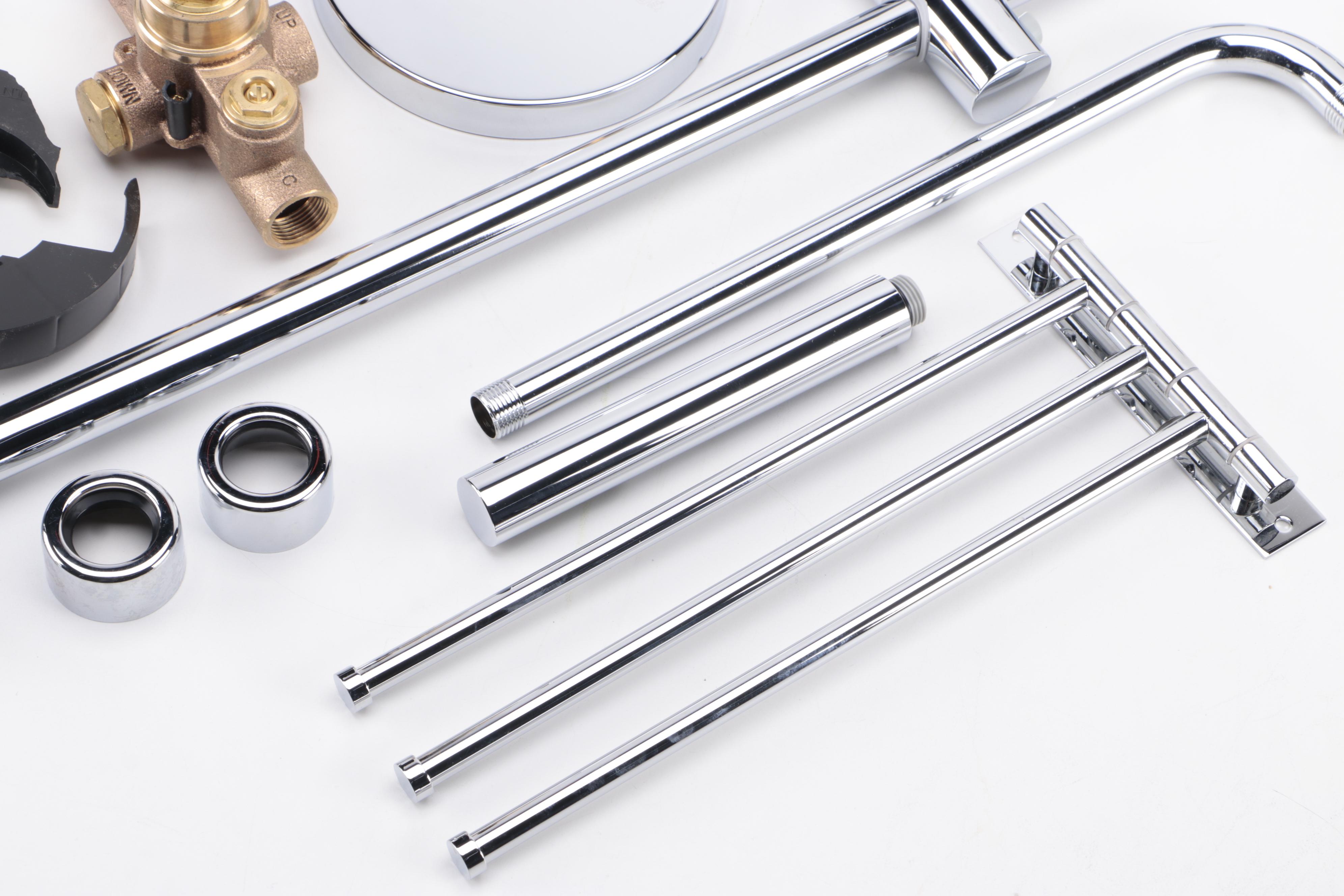 Chrome Shower Riser with Hand Shower, Rainfall Showerhead and More | EBTH