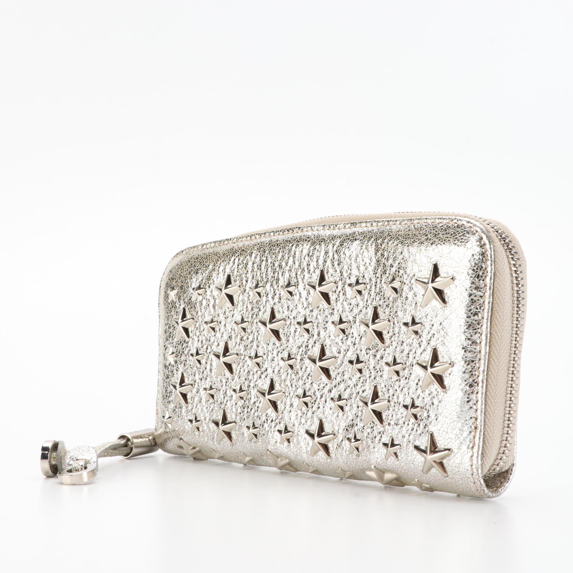 Jimmy Choo Star Studded Metallic Leather Zip Wallet | EBTH
