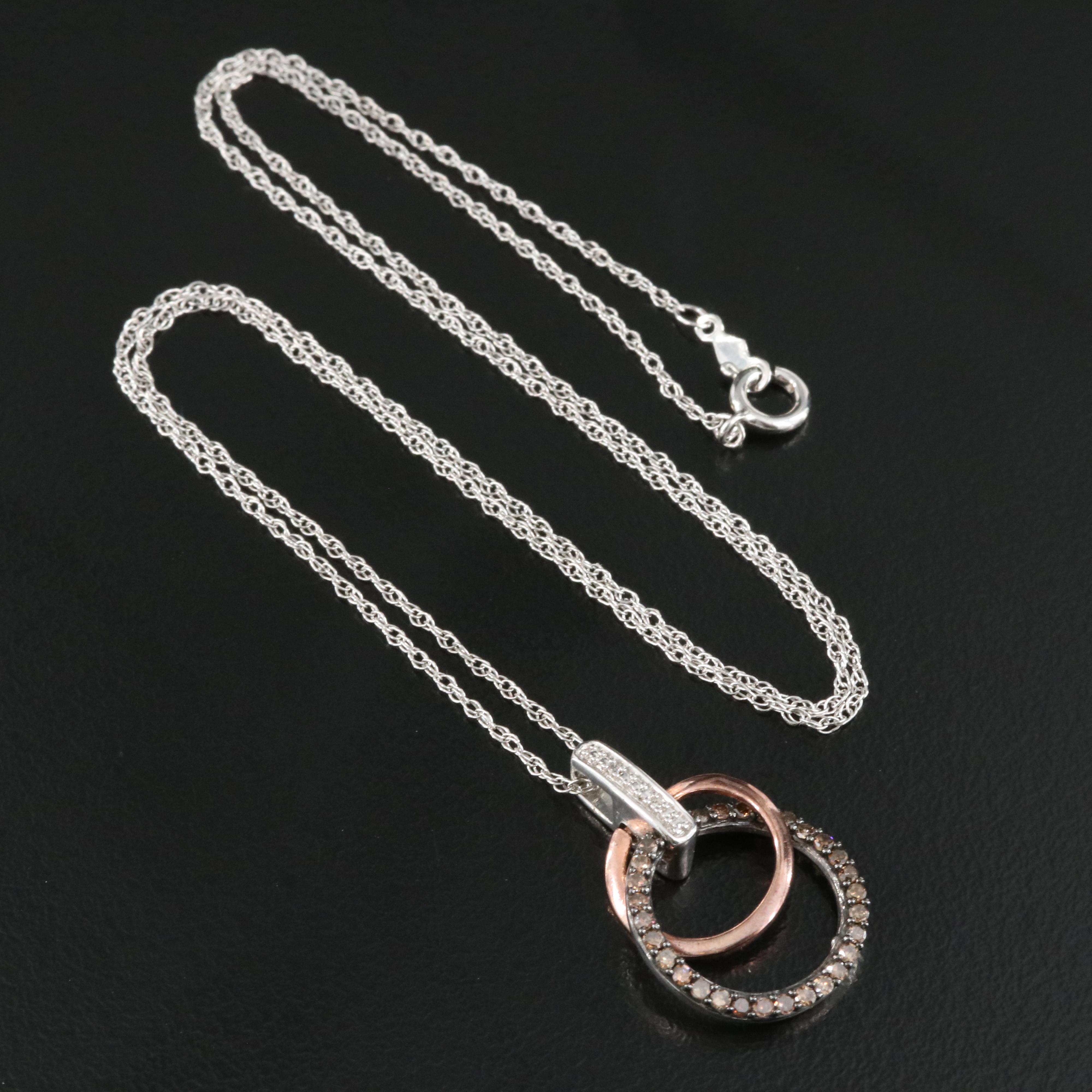 Sterling Diamond Interlocking Circle Pendant Necklace | EBTH