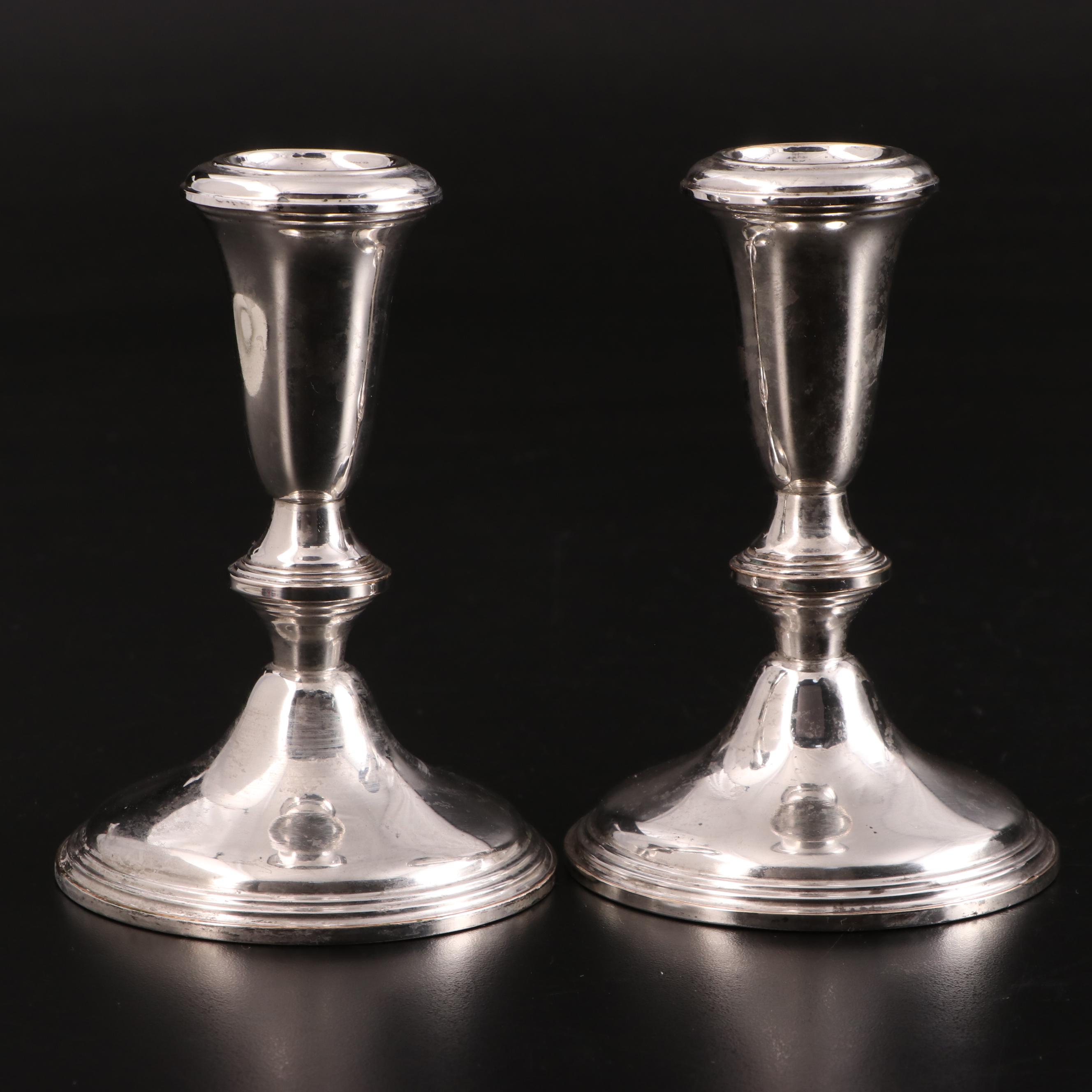 Pair of Empire Weighted Sterling Silver Candlesticks | EBTH