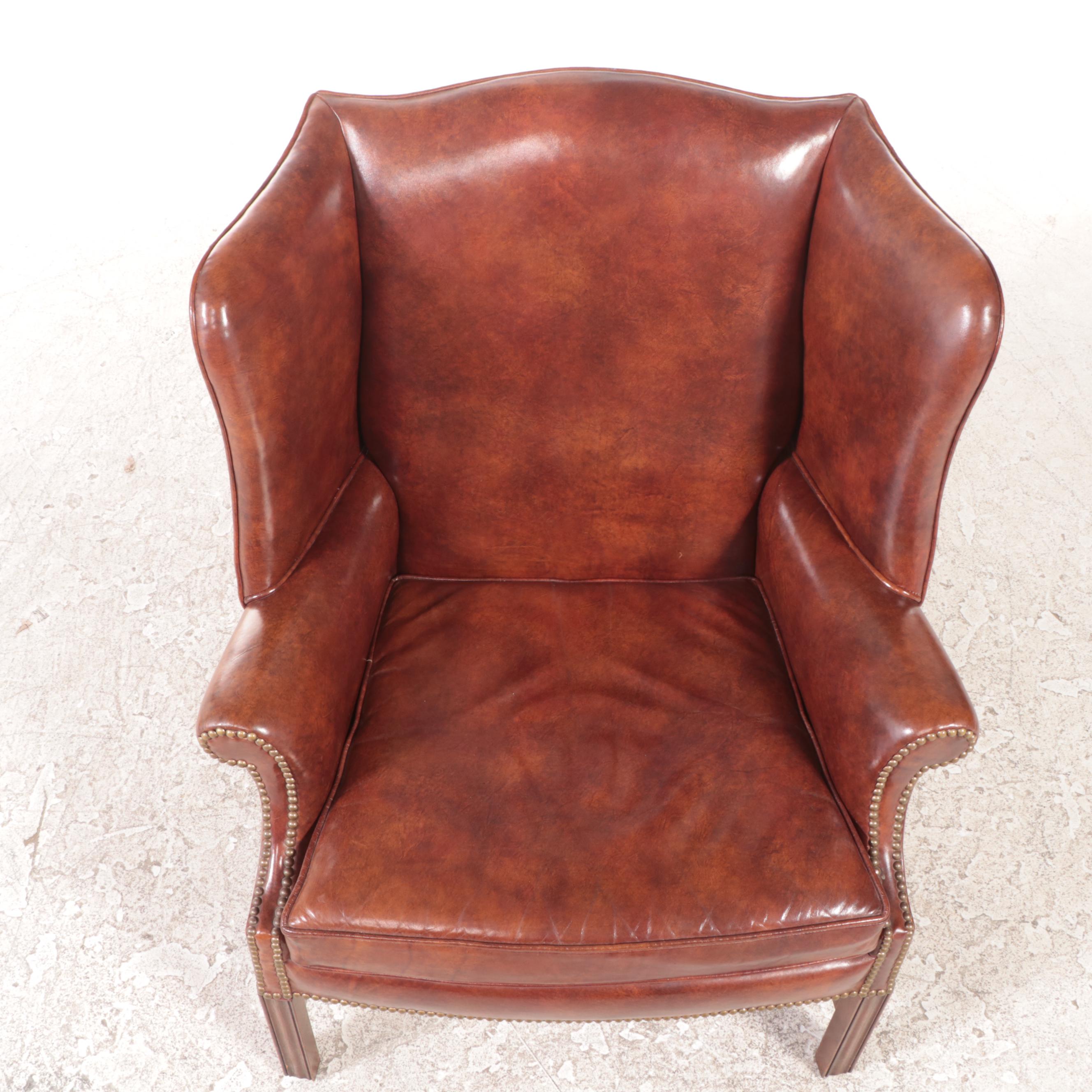Woodmark Originals Chippendale Style Mahogany and Leather Wingback ...