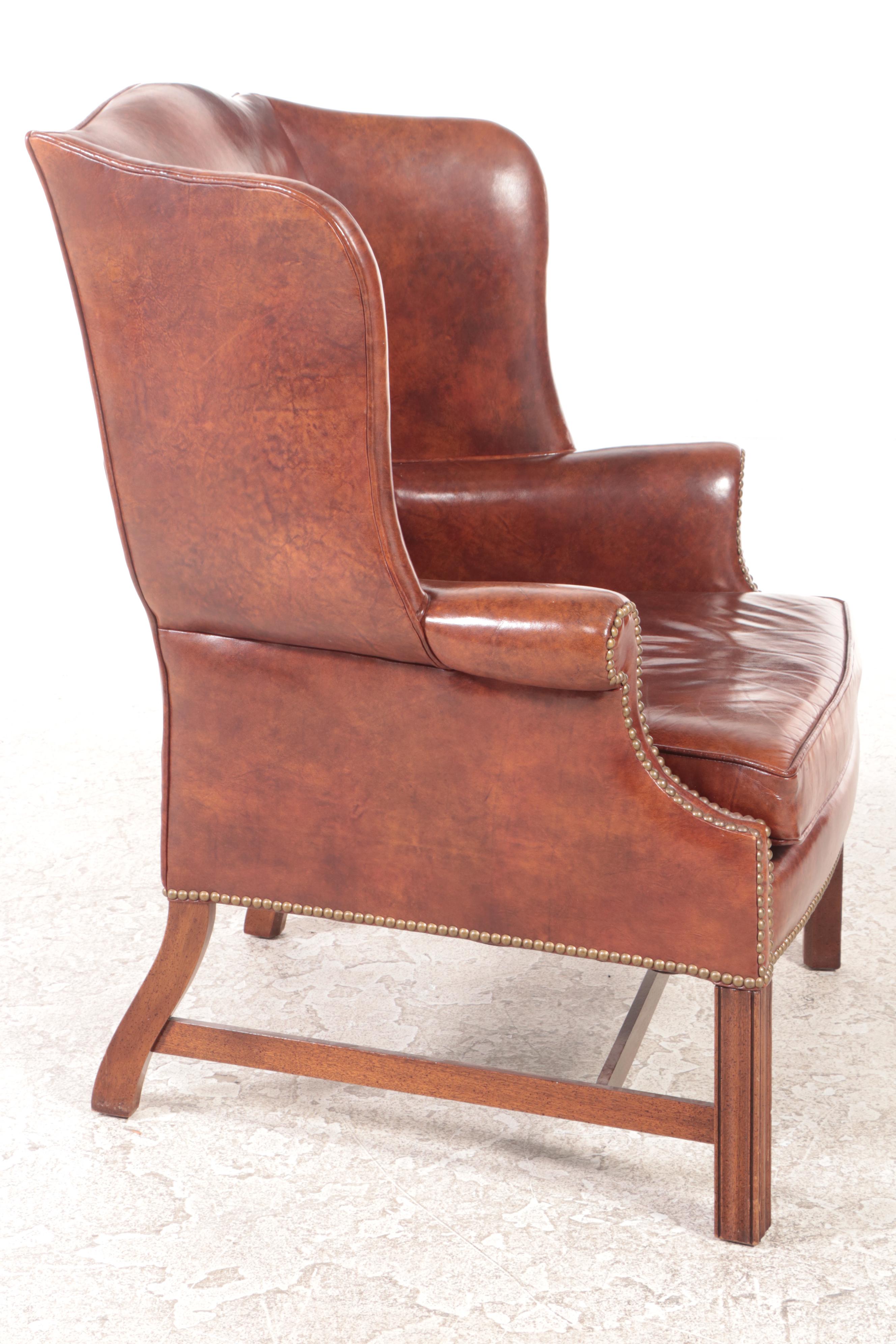 Woodmark Originals Chippendale Style Mahogany and Leather Wingback ...