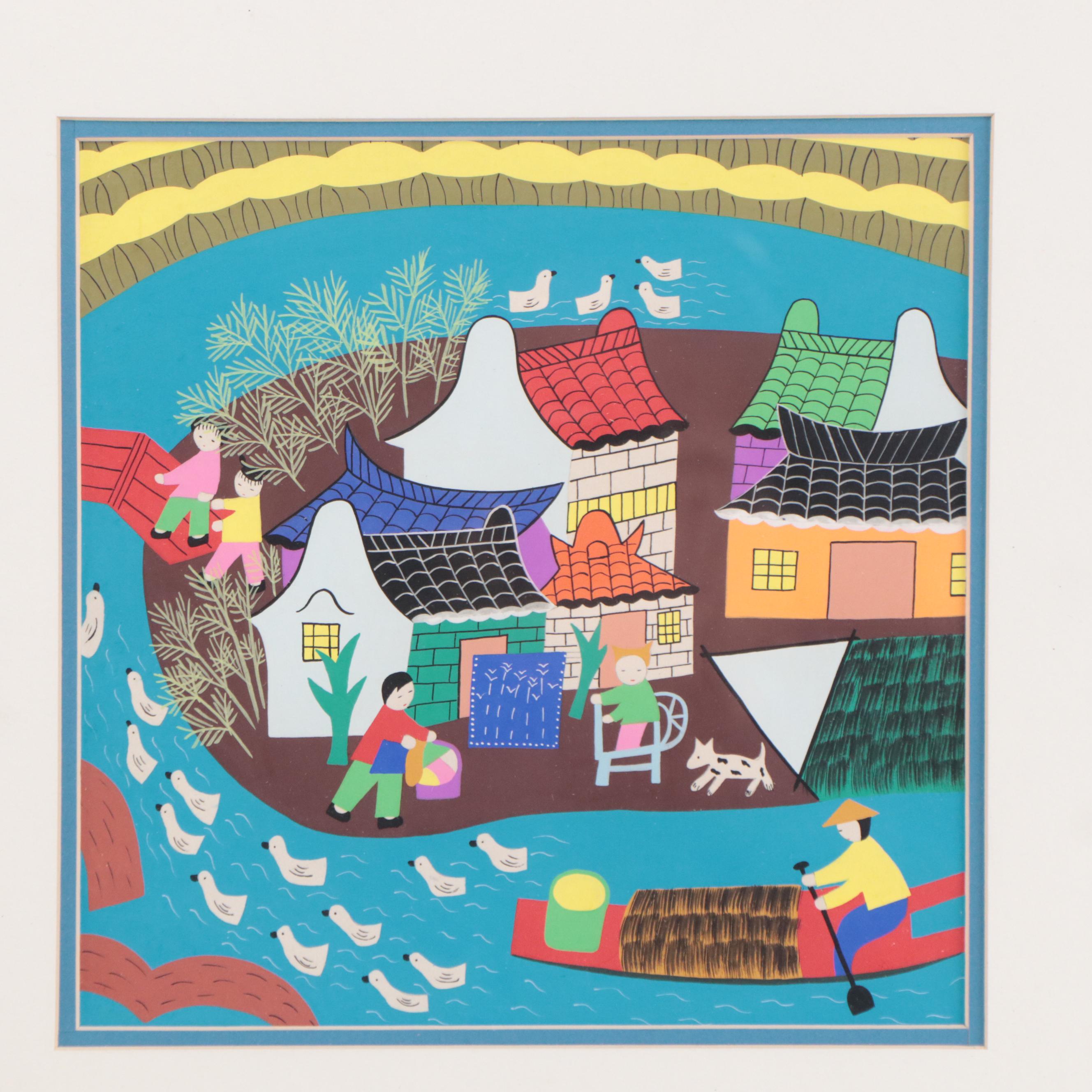 Chinese Folk Art Gouache Paintings | EBTH