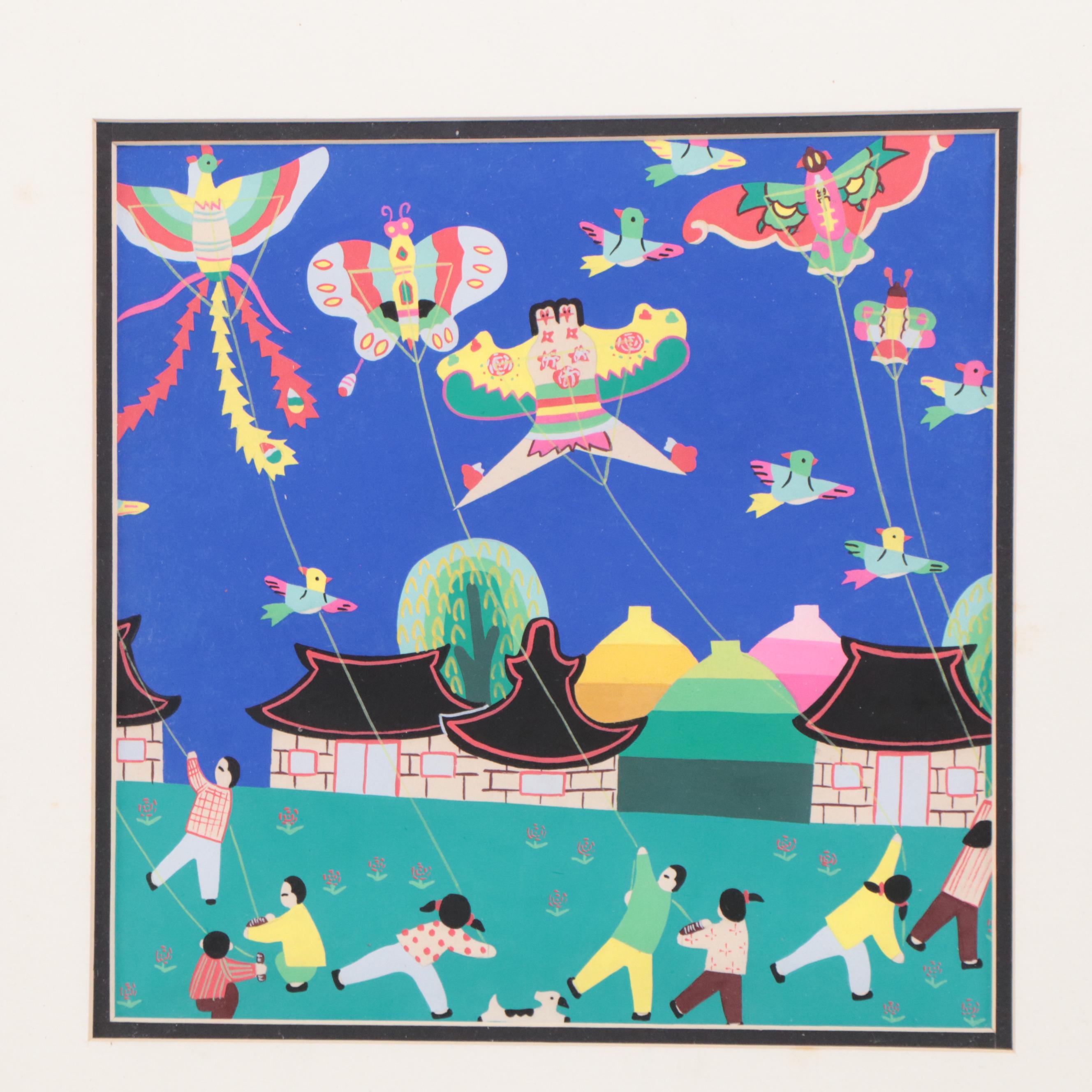 Chinese Folk Art Gouache Paintings | EBTH
