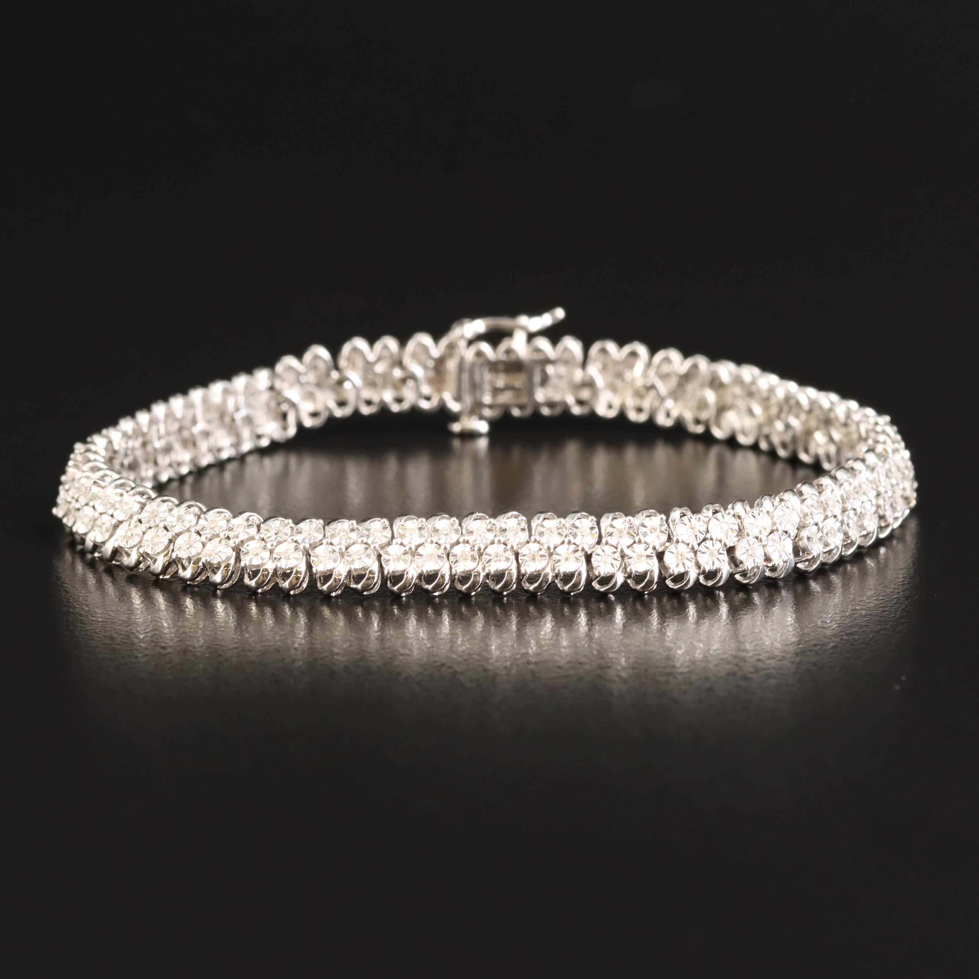 Sterling Diamond Double Row Bracelet | EBTH