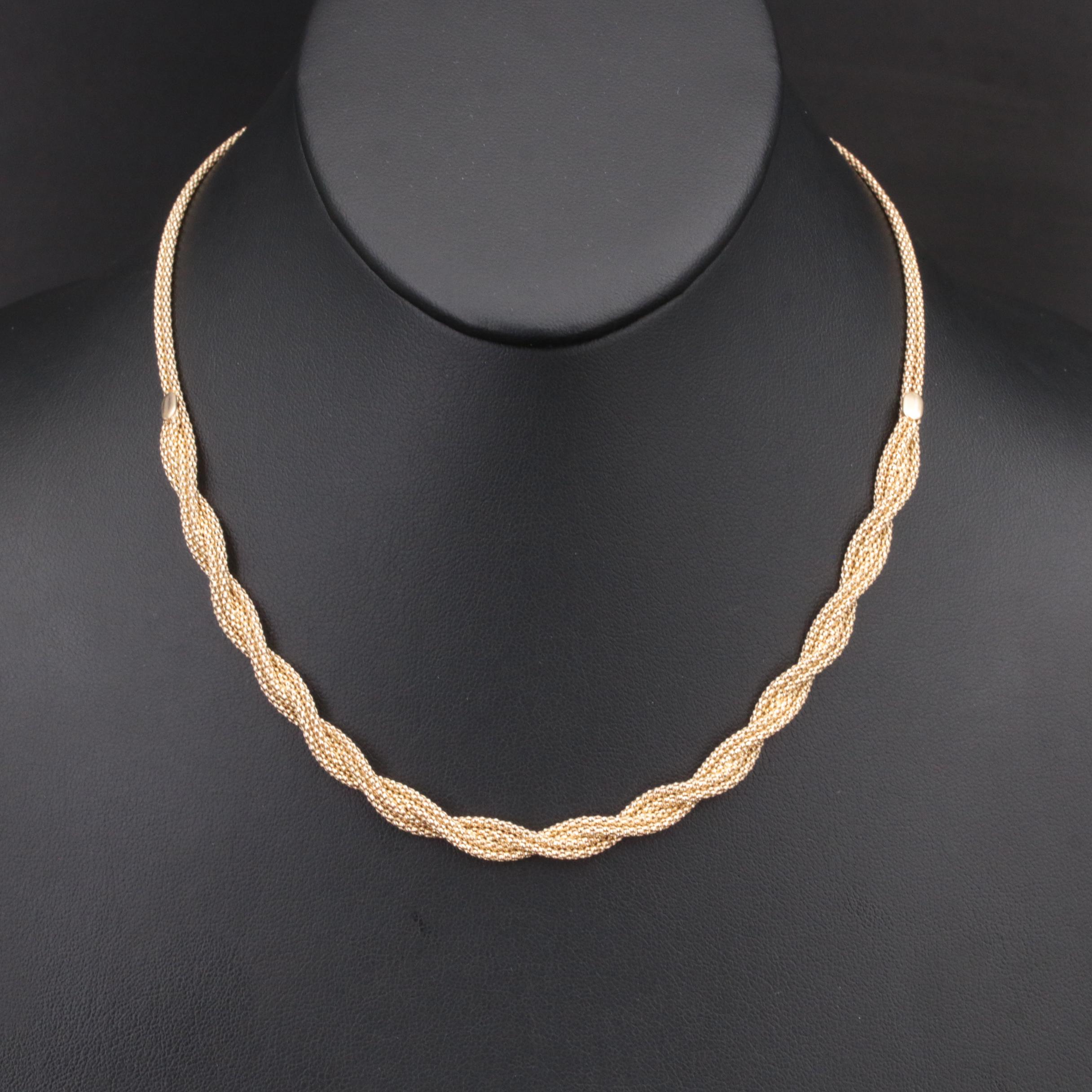 Italian 14K Braided Popcorn Chain Necklace | EBTH
