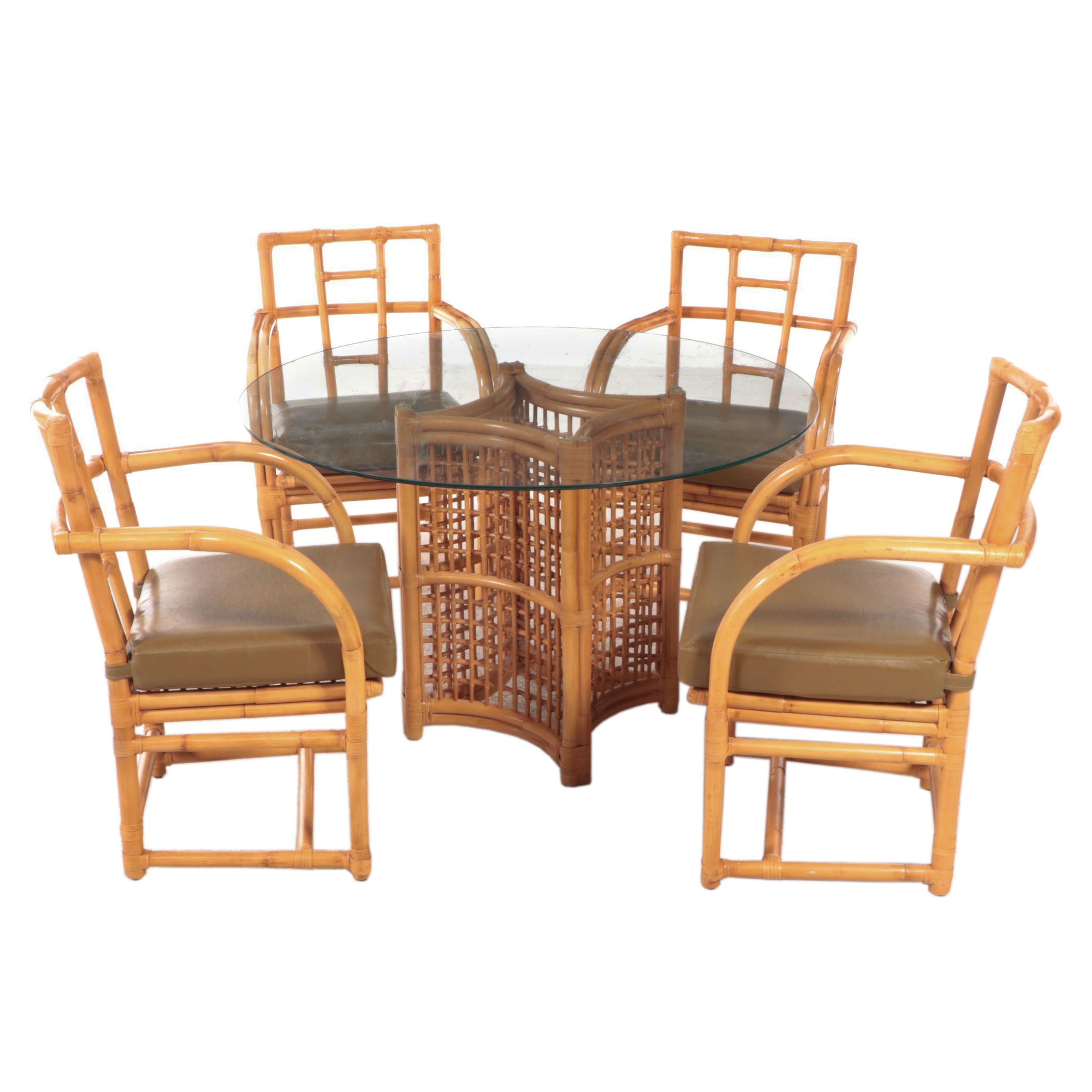 Five-Piece Rattan and Glass Top Patio Dining Set, Including Ficks Reed ...