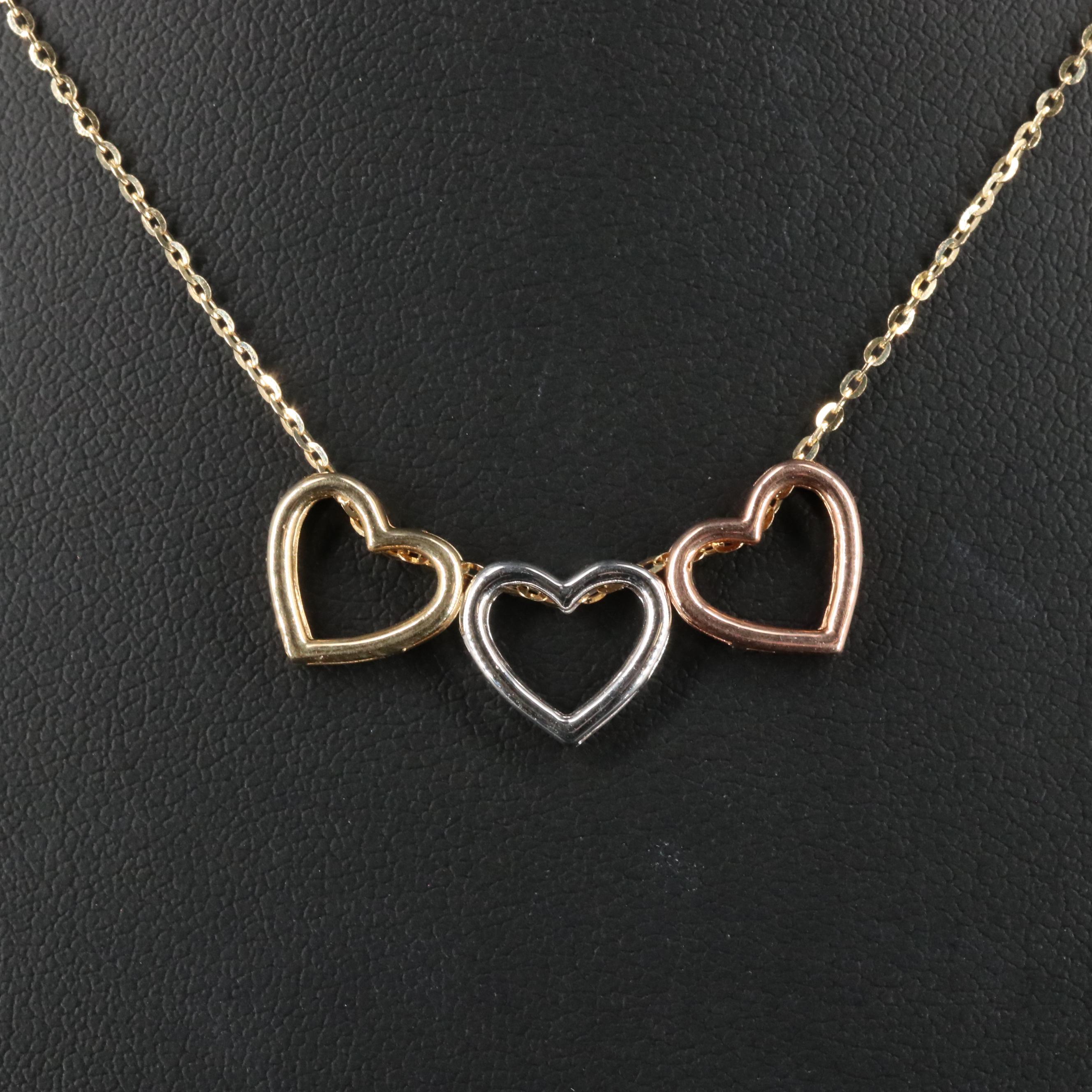 14K Tri-Color Heart Pendant Necklace | EBTH