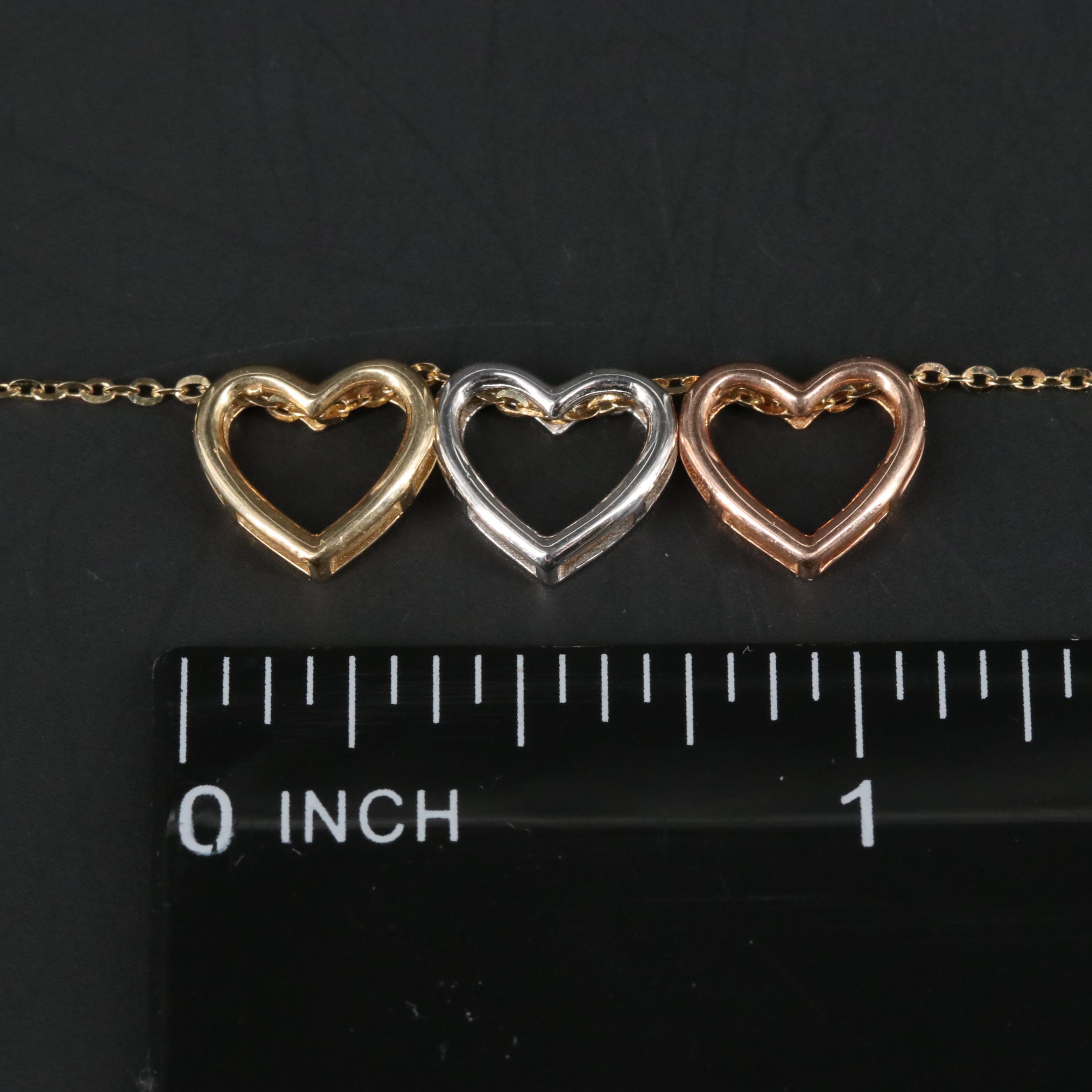 14K Tri-Color Heart Pendant Necklace | EBTH