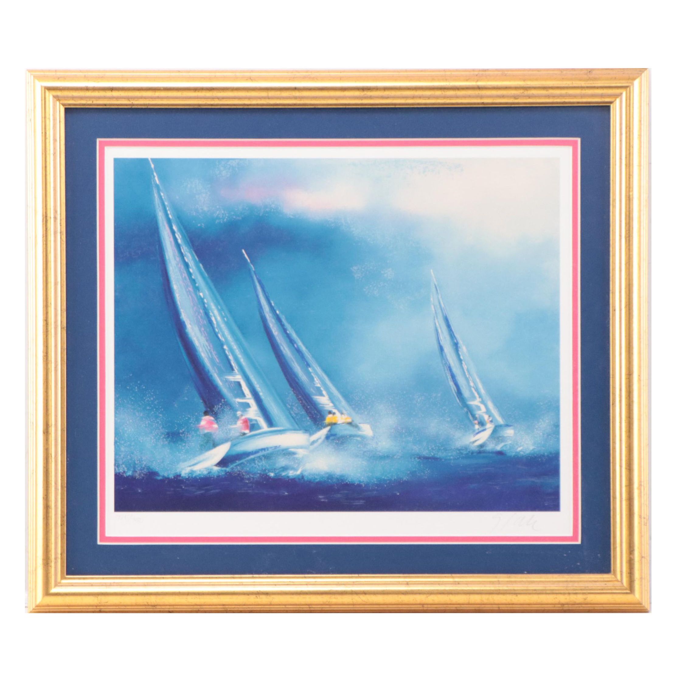Victor Spahn Offset Lithograph of Sailboats, Late 20th Century | EBTH