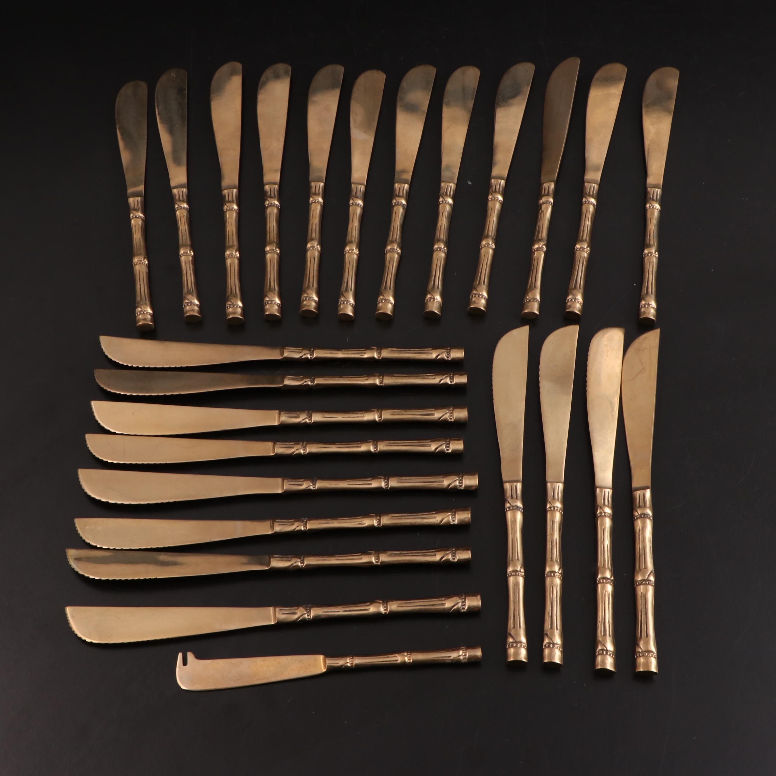 Nickel Bronze Flatware and Serveware With Bamboo Style Handles | EBTH