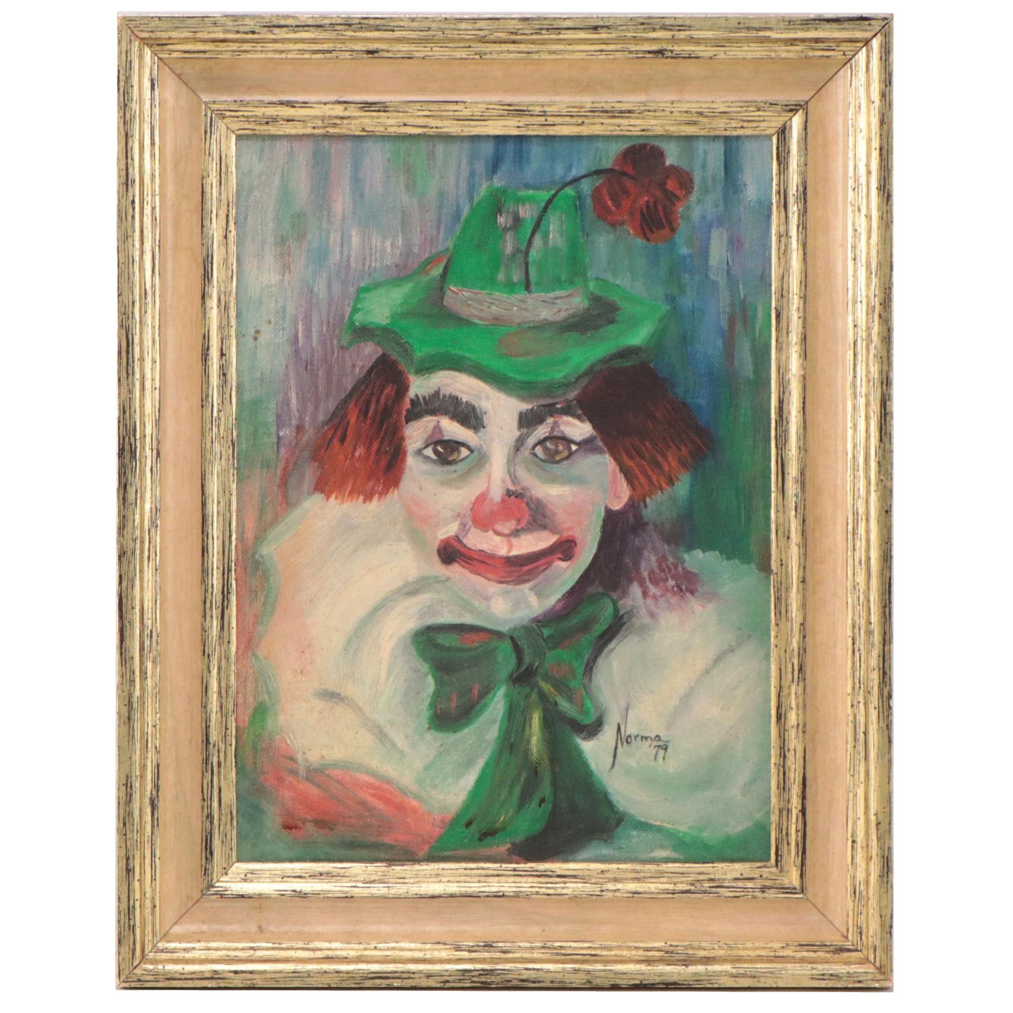 Norma Oil Painting of Clown Portrait, 1979 | EBTH