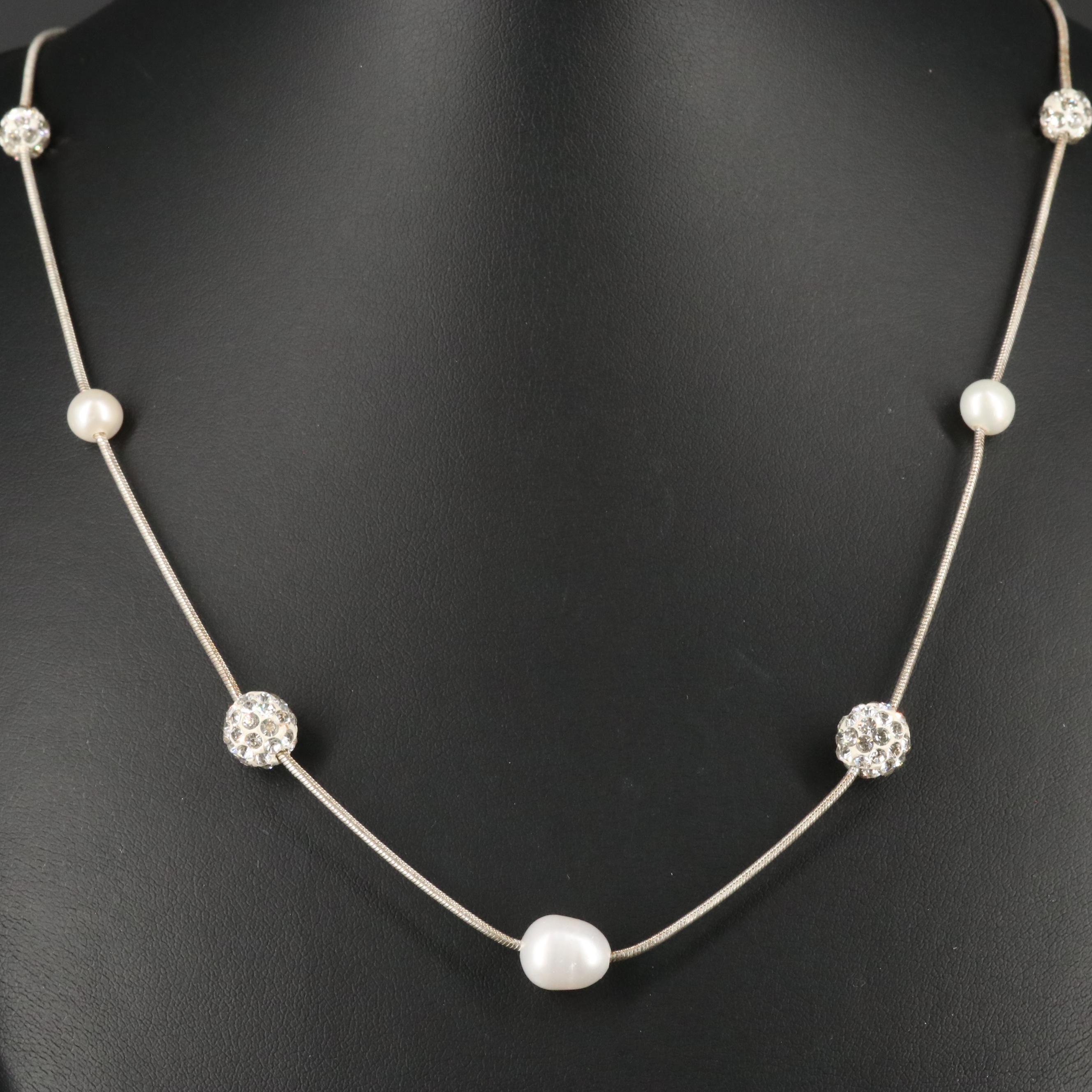 Fine Silver Pearl and Bead Cocoon Chain Necklace | EBTH
