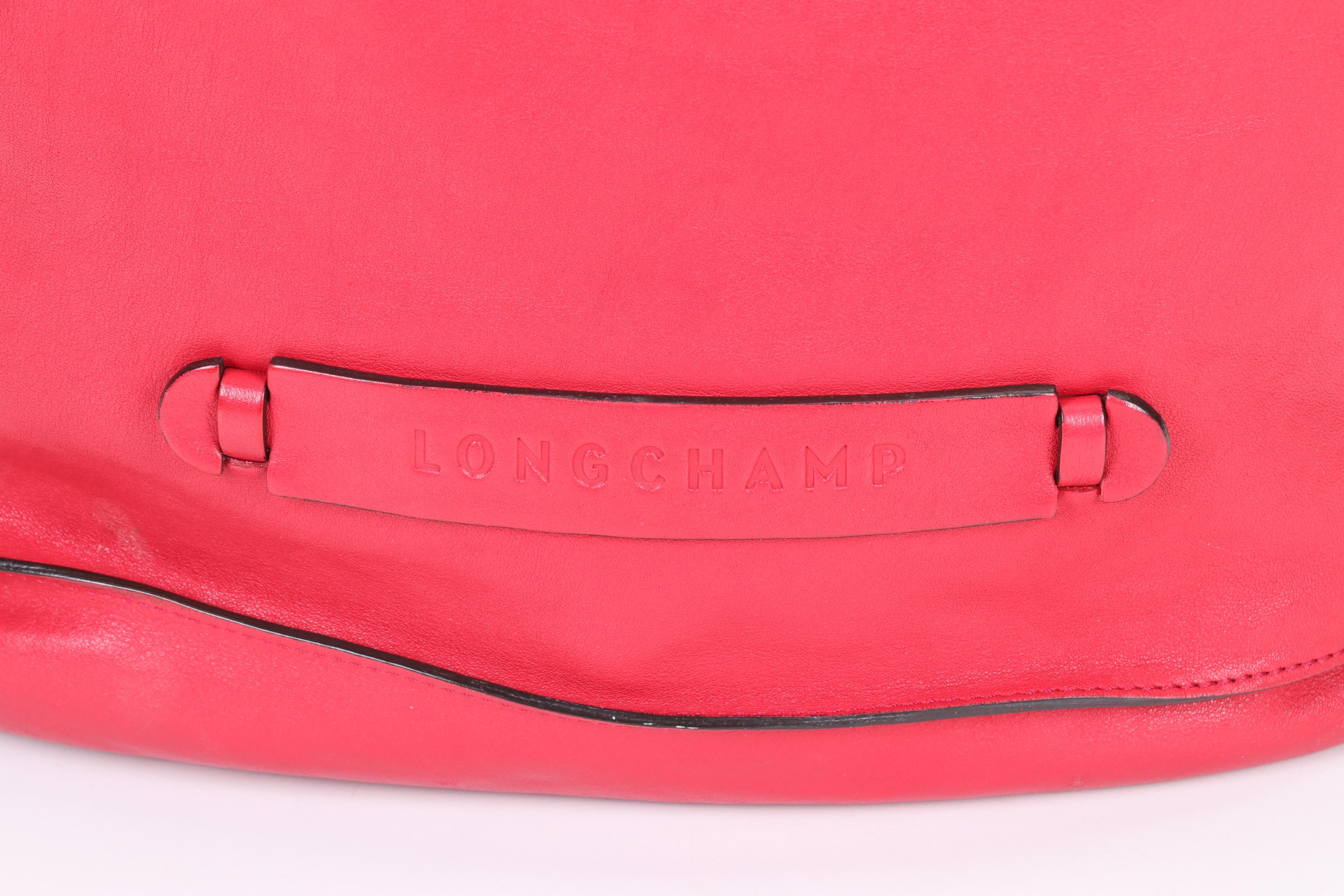 Longchamp Red Leather Tote with Black Grained Leather Shoulder Bag and ...