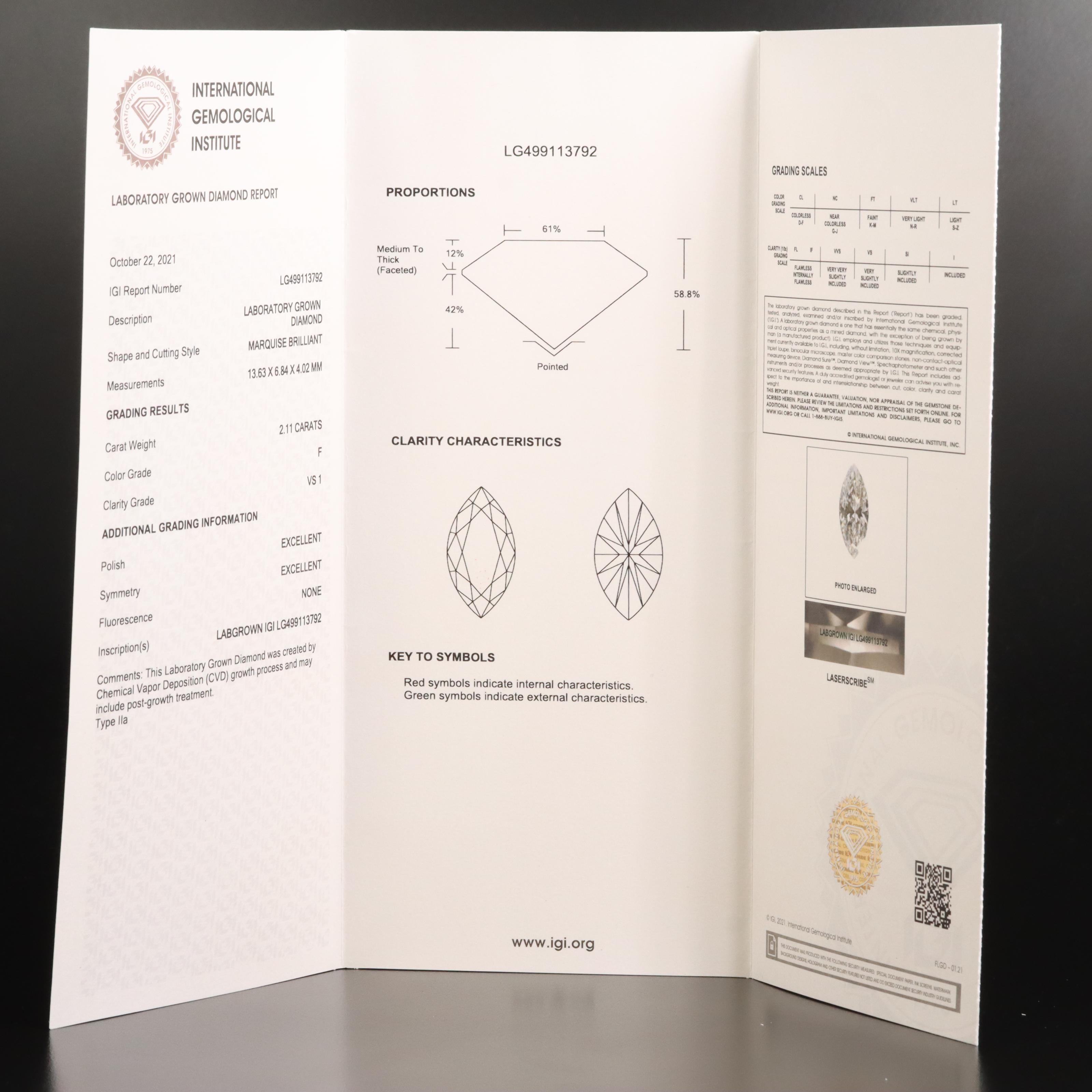 Loose 2.11 CT Lab Grown Diamond with IGI Report | EBTH