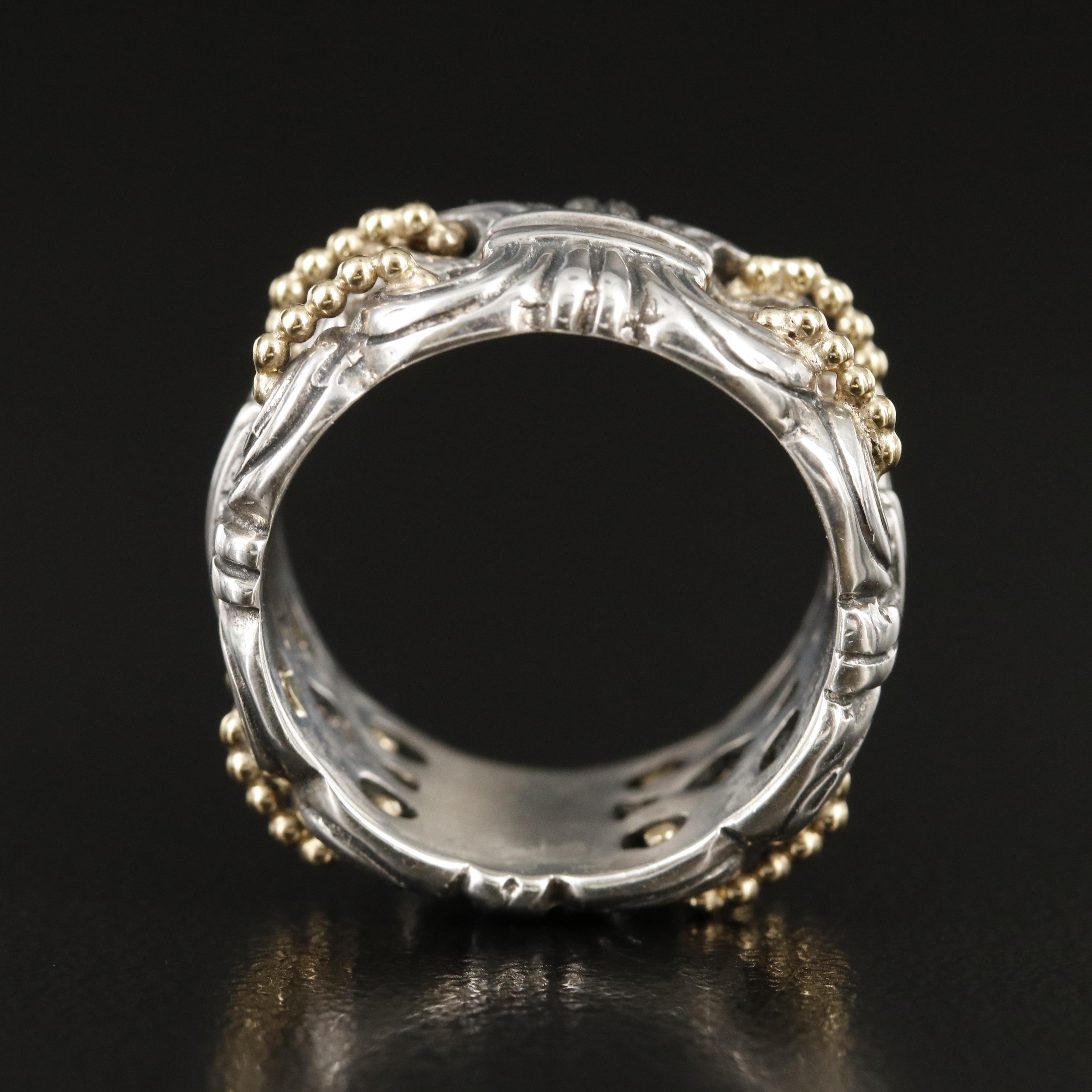Caviar by Lagos Sterling Scroll Patterned Band with 18K Beaded Accents ...
