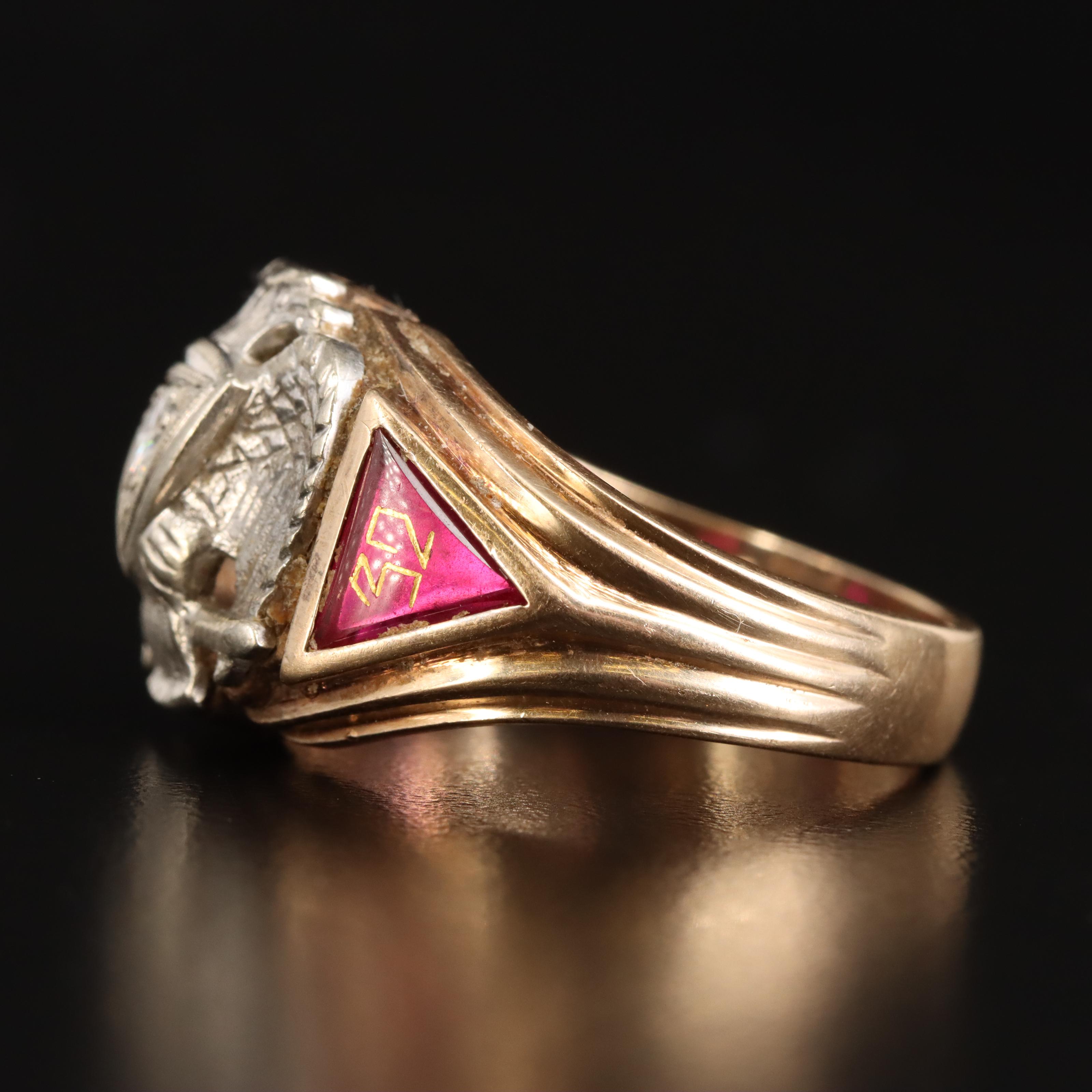 14K Diamond and Ruby Double Eagle Masonic Scottish Rite Ring | EBTH